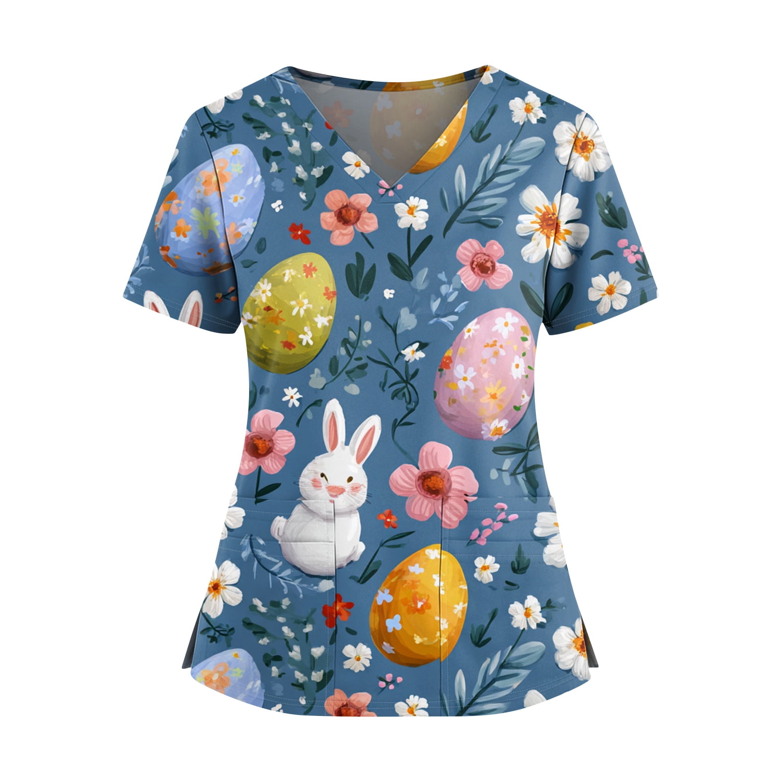 Easter Scrub Tops Women Cute 2026 V Neck Bunny Egg Printed Nursing ...