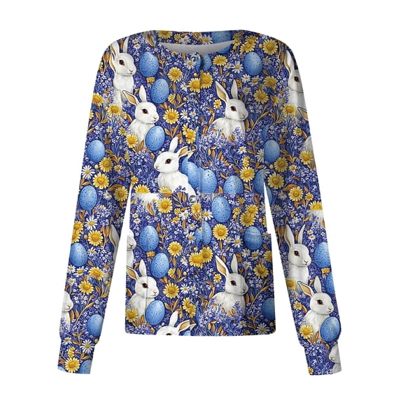 Easter Scrub Tops Women Cute Plus Size Crew Neck Bunny Egg Print ...
