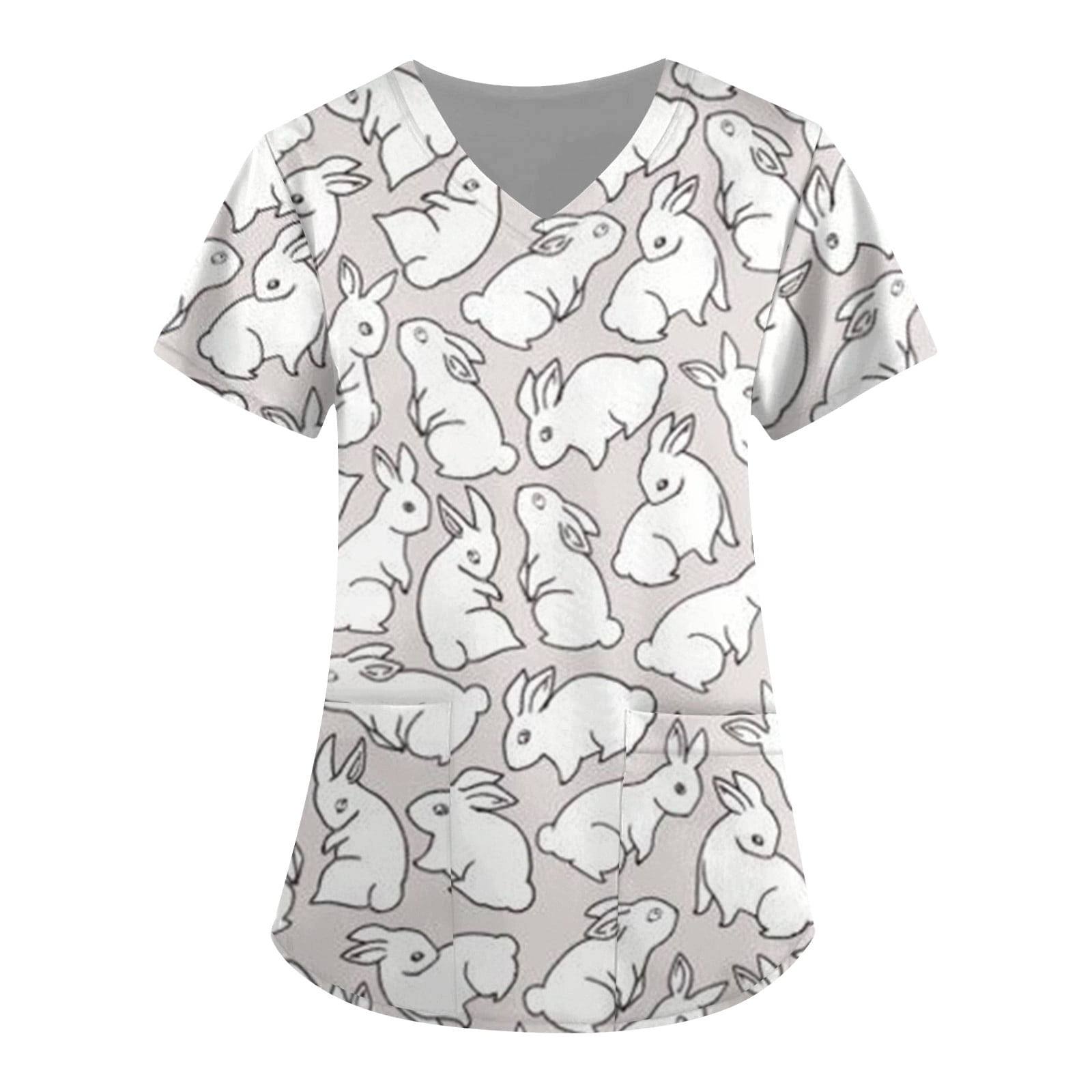 Easter Scrub Tops Women Happy Bunny Rabbit Graphic Scrub Tops Short ...