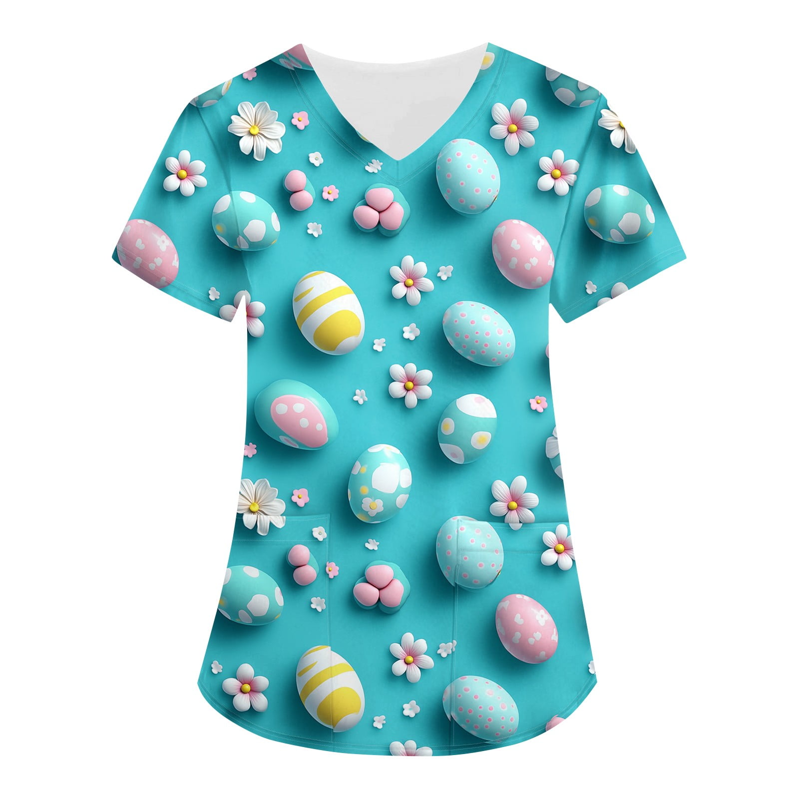 Easter Scrub Tops for Women Plus Size Rabbit Egg Graphic Nurse Working ...