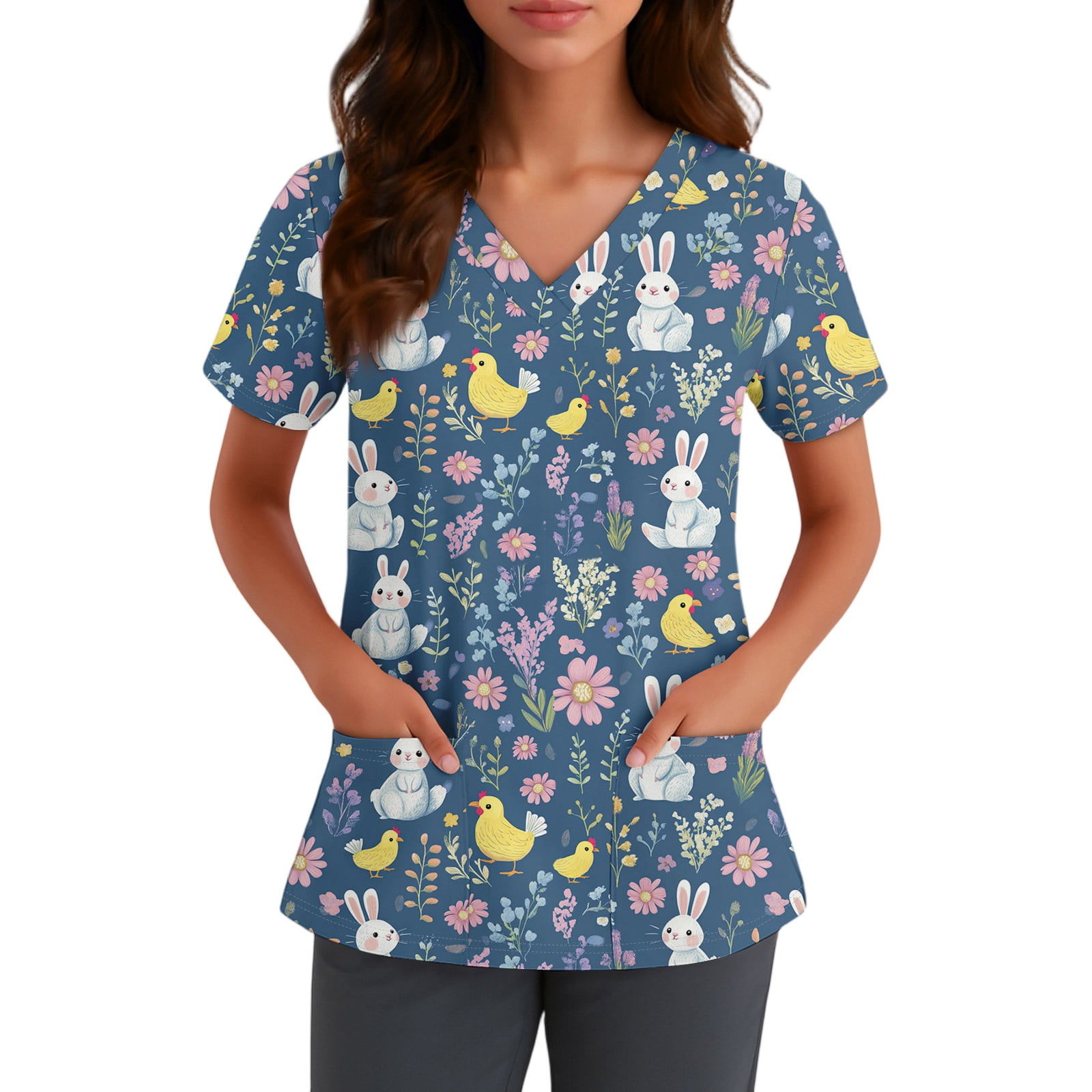 Easter Scrub Tops Women Women Easter Scrub Tops Short Sleeve V Neck ...