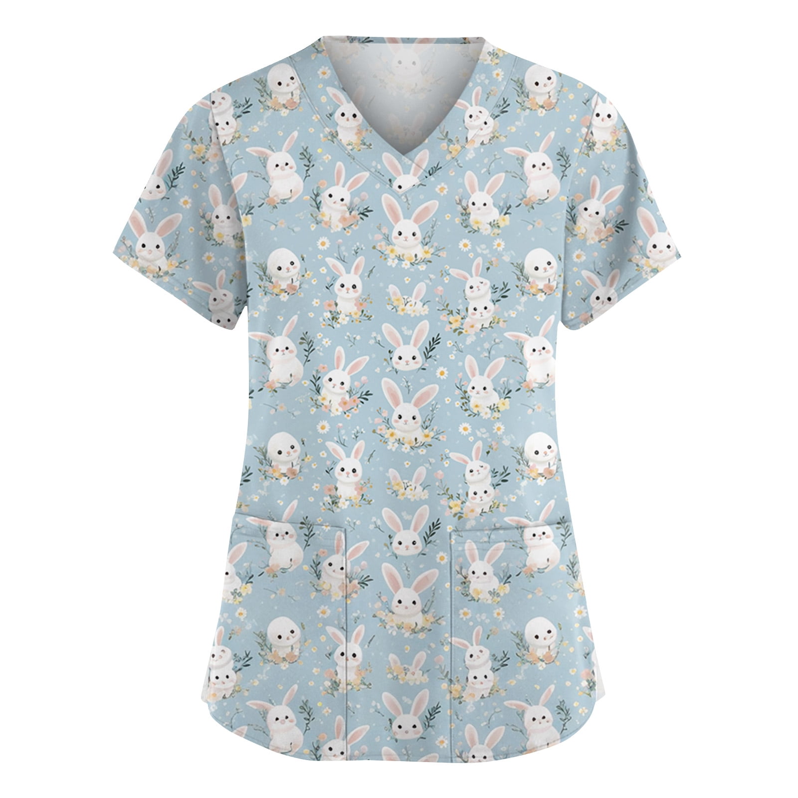 Easter Scrubs for Women 2026 Colorful Eggs Print Short Sleeve Nursing ...