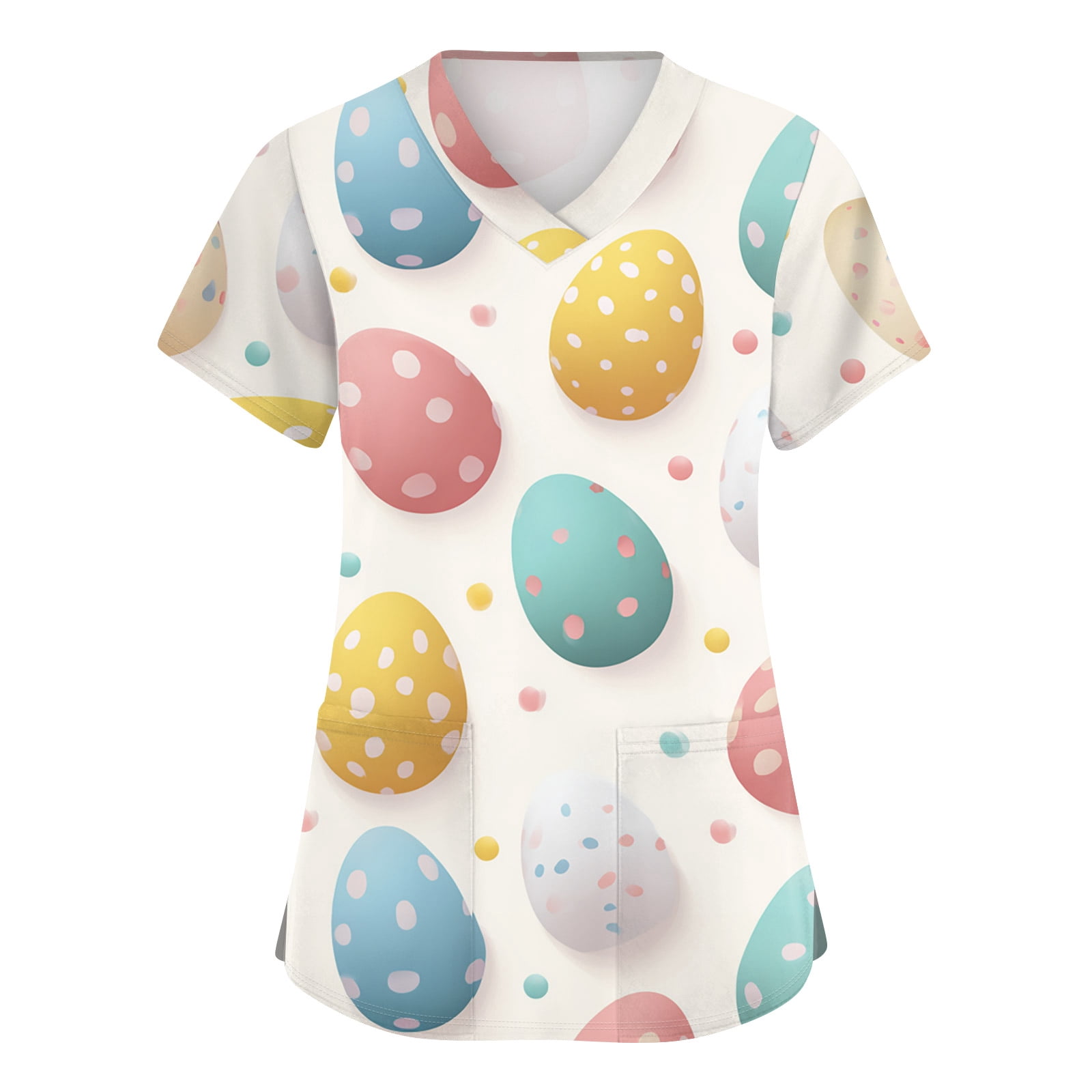 Easter Scrubs Women Bunny Egg Print Short Sleeve Stretchy Nurse Uniform ...