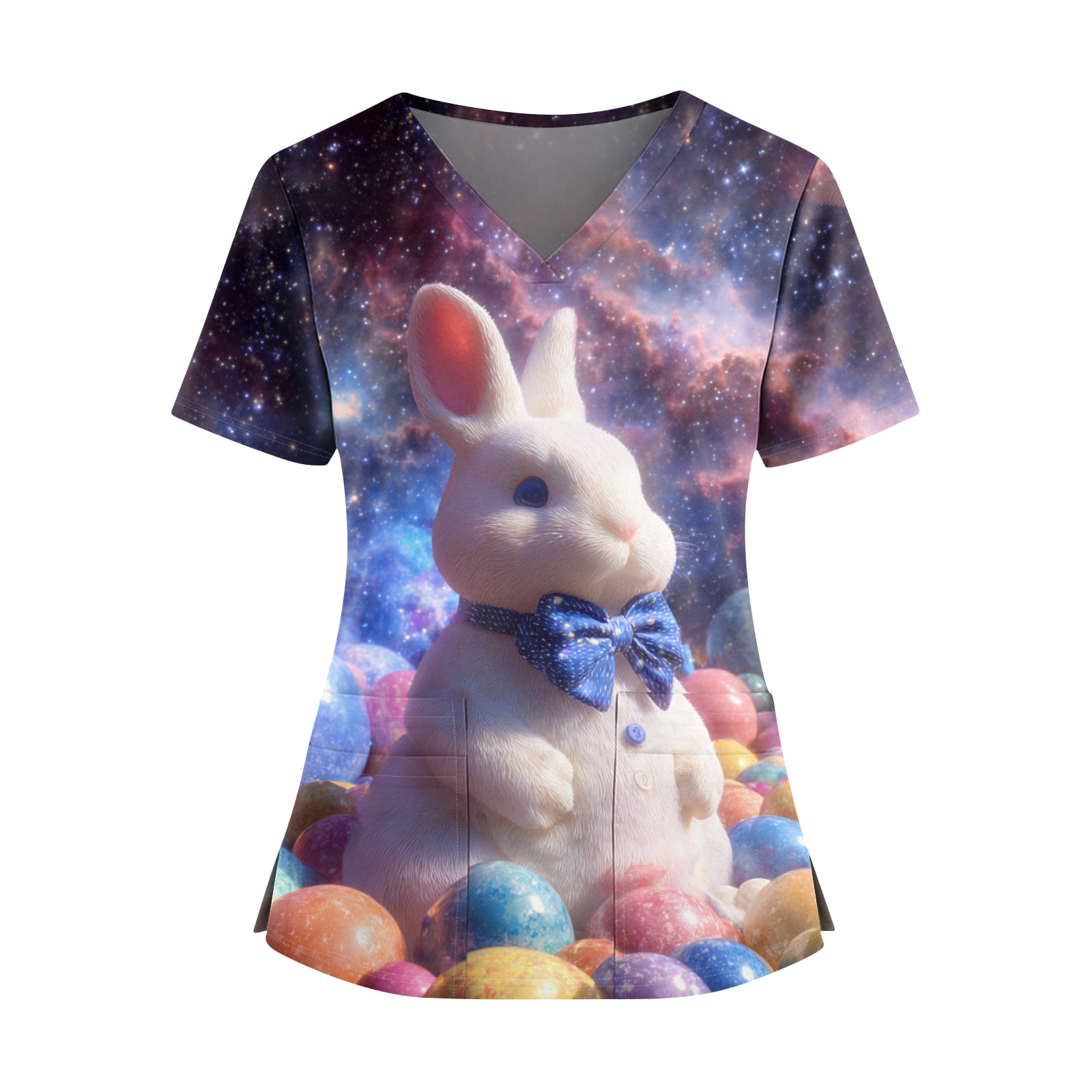 Easter Scrubs for Women Cotton Plus Size Bunny Egg Printed Short Sleeve ...