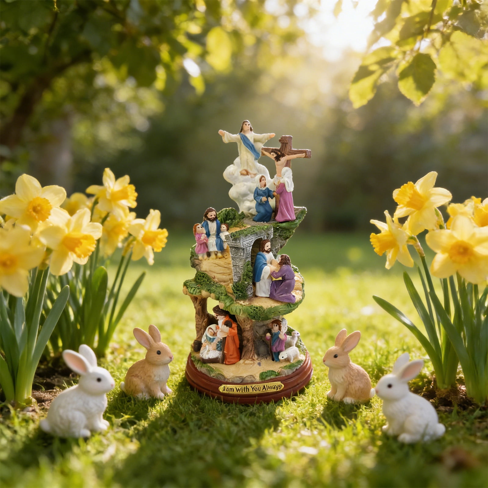Easter Sculpture, Kinkade Style Easter Bunny & Egg Home Decor, Resin ...