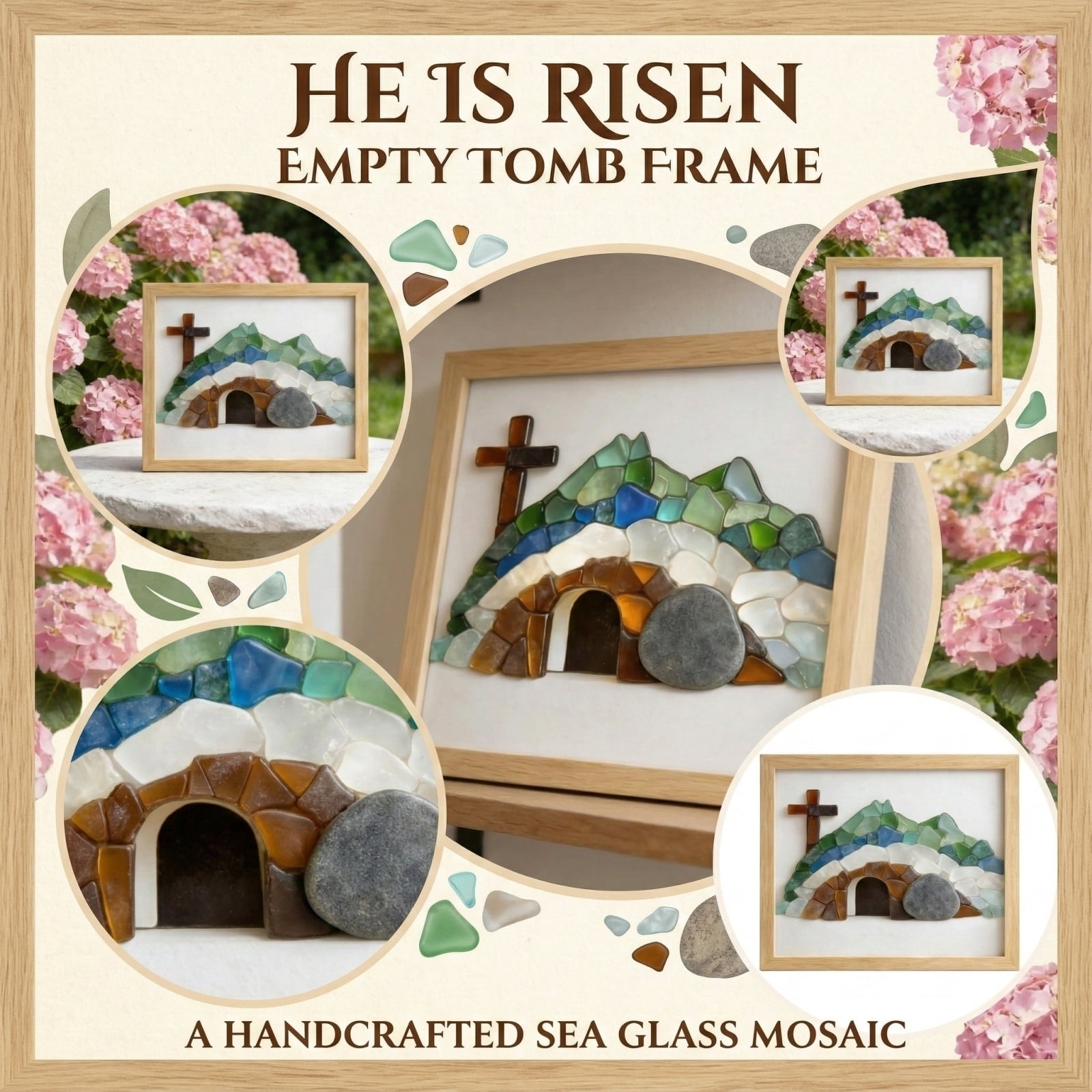 Easter Sea Glass Empty Tomb Decor Set He Is Risen Resurrection Scene ...