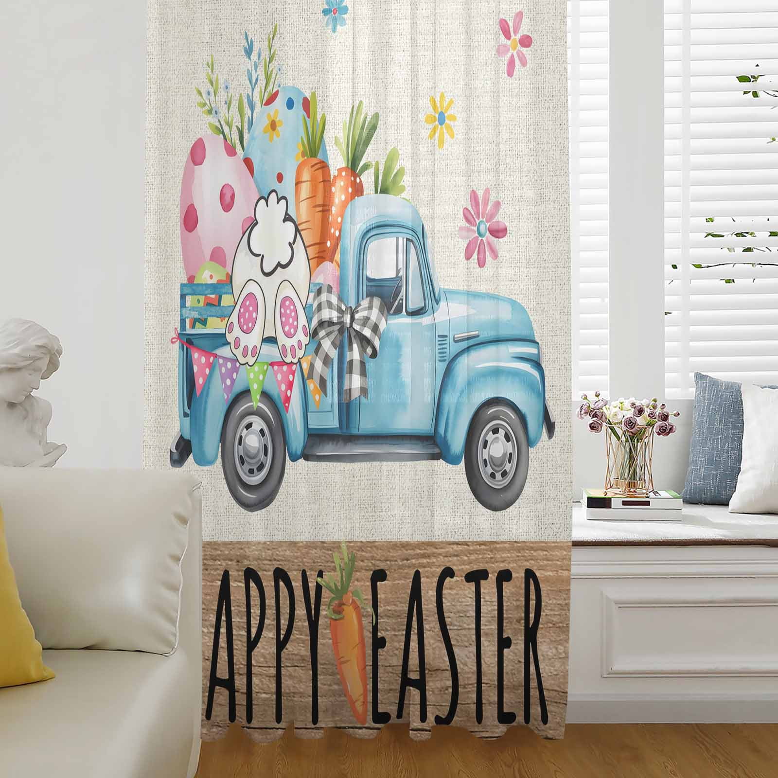 Easter Semi Sheer Curtains Drapes for Living Room, Bedroom, French ...