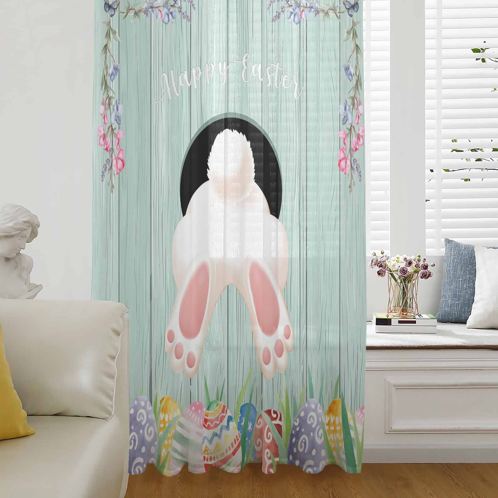 Easter Semi Sheer Curtains Drapes for Living Room, Bedroom, French ...