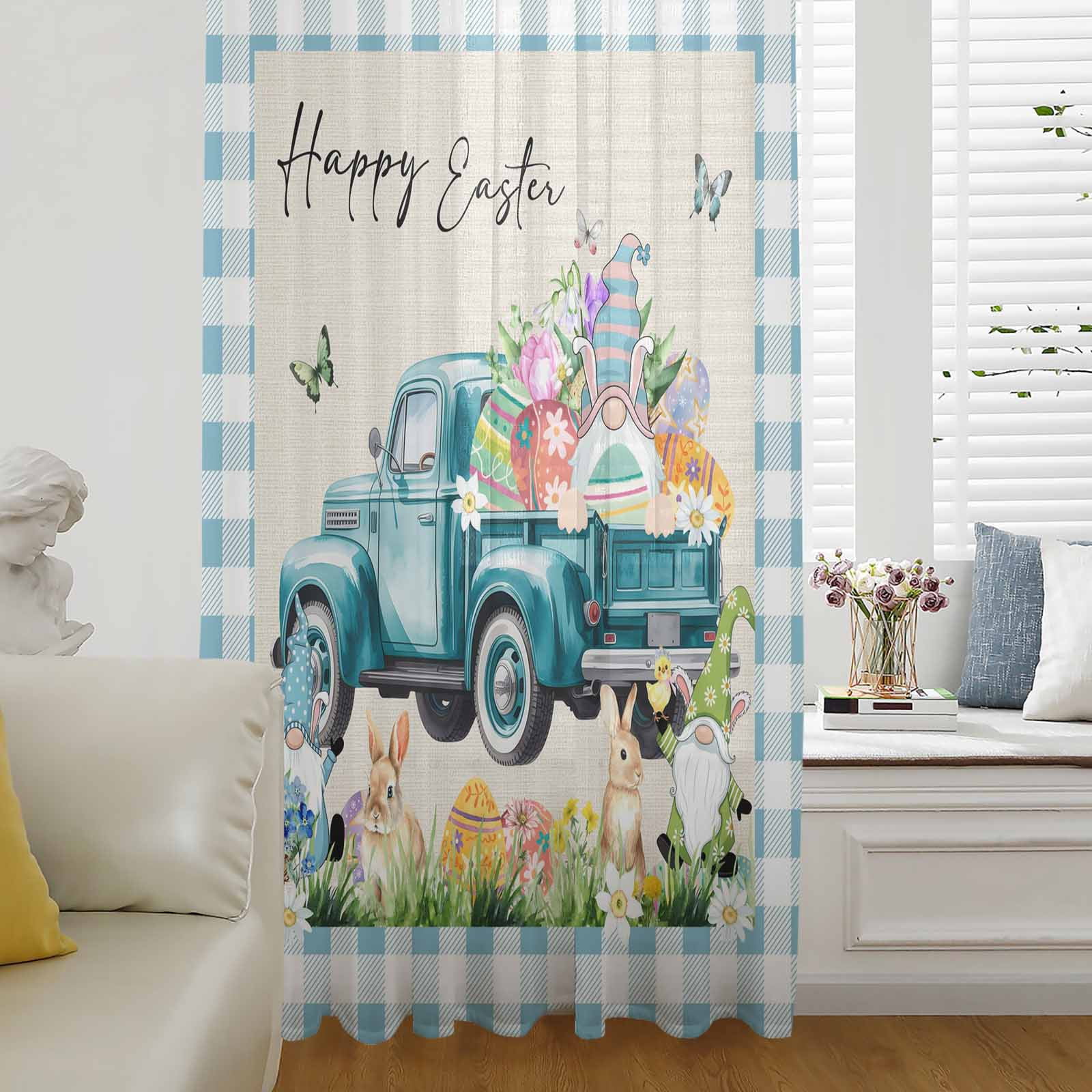 Easter Semi Sheer Curtains Drapes for Living Room,Bedroom,French Doors ...