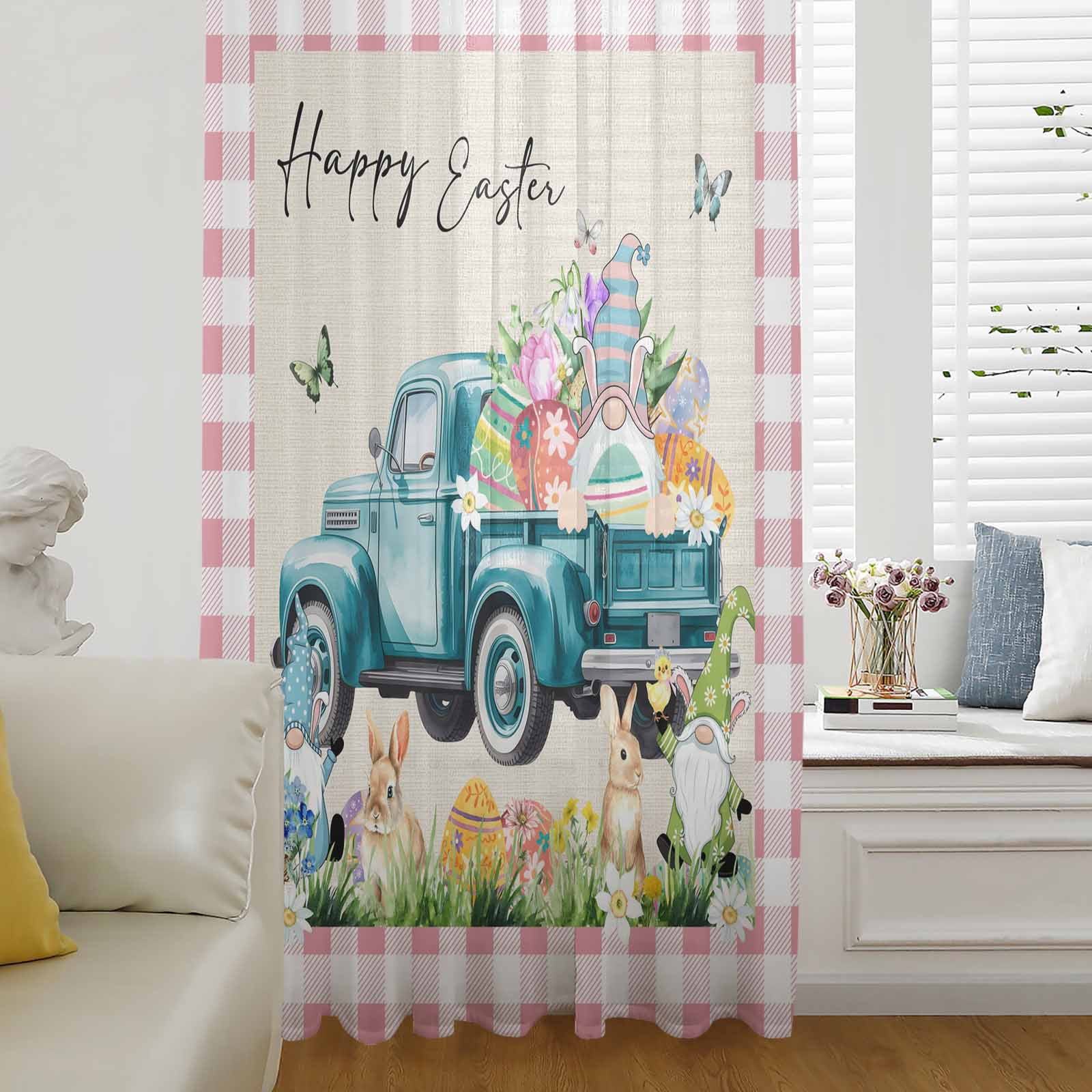 Easter Semi Sheer Curtains Drapes for Living Room, Bedroom, French ...