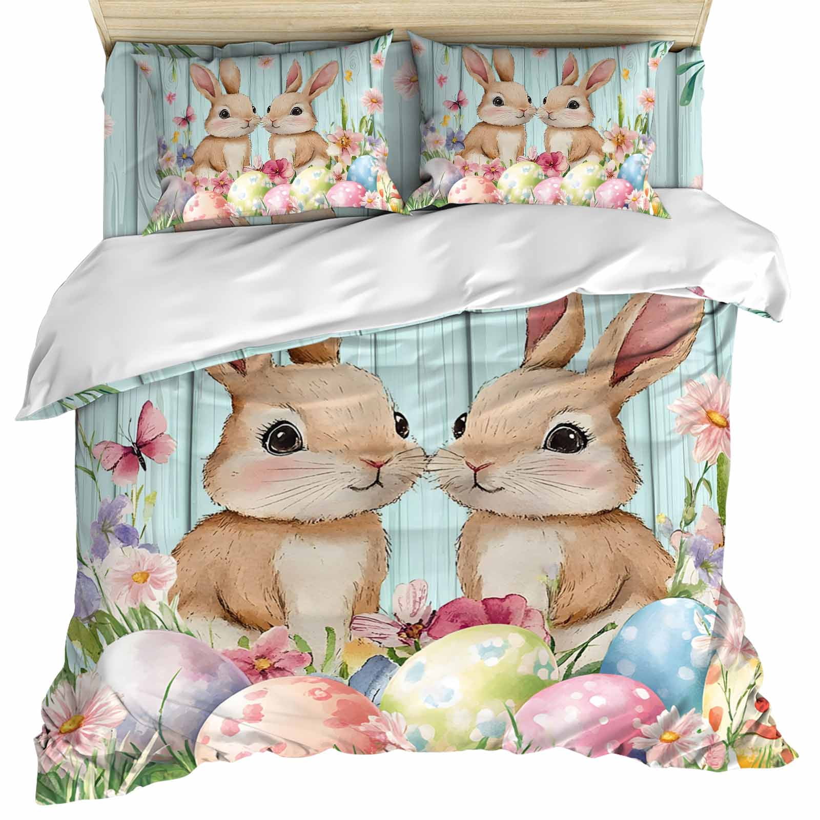 Easter Set of 4 Bedding Quilt Covers, Spring Rabbit Colorful Eggs ...
