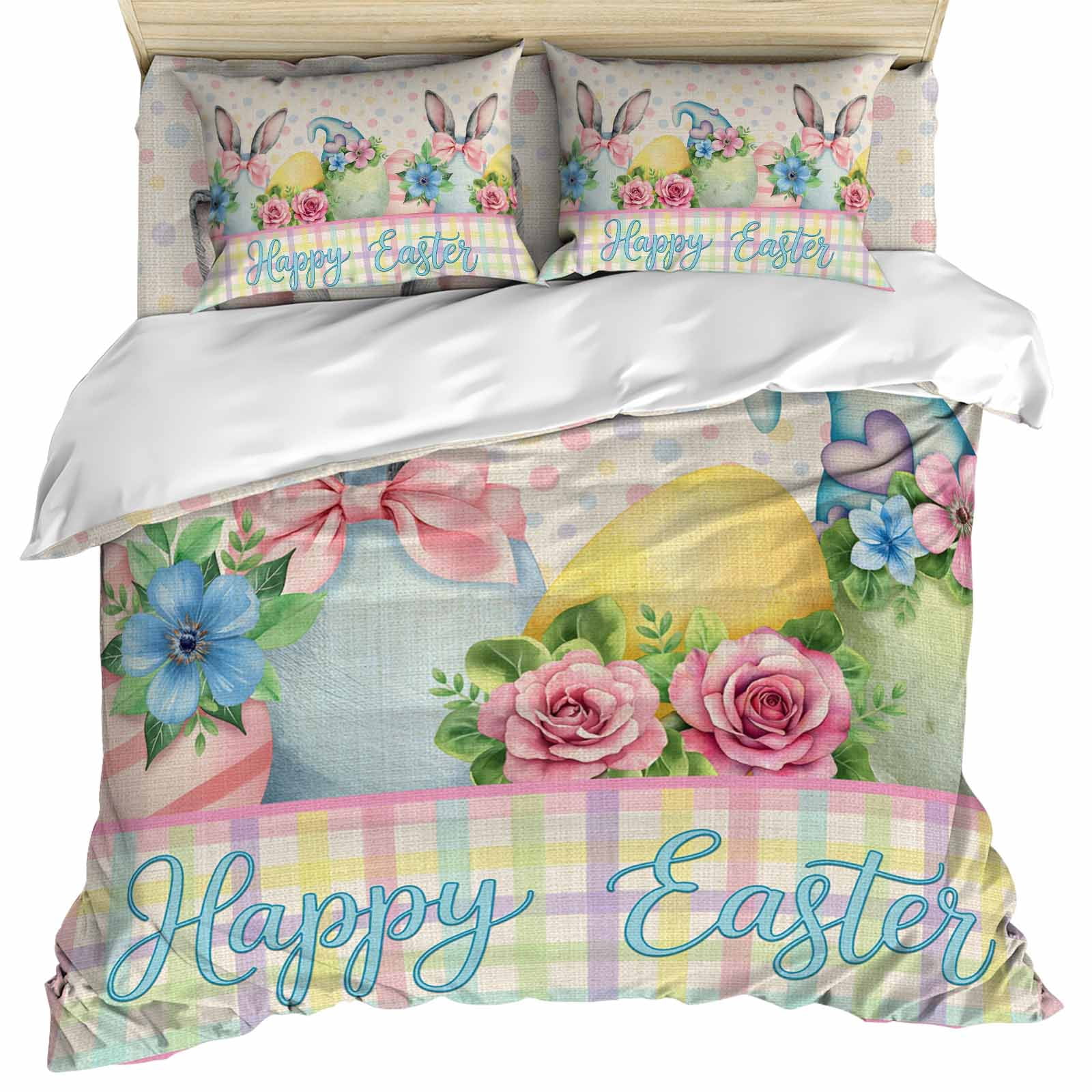 Easter Set of 4 Bedding Quilt Covers, Vintage Colorful Bunny Eggs ...