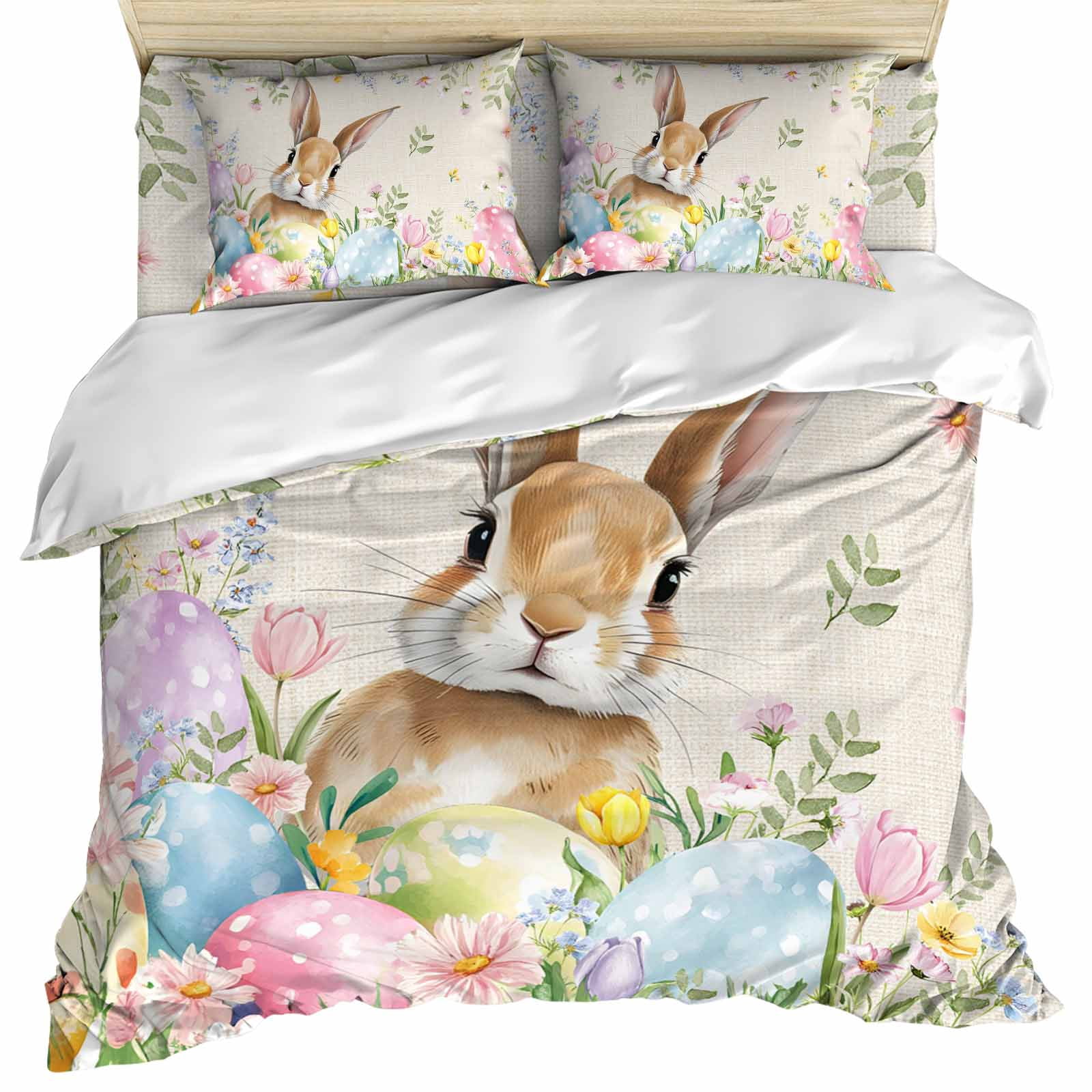Easter Set of 4 Bedding Quilt Covers, Vintage Spring Bunny Eggs ...