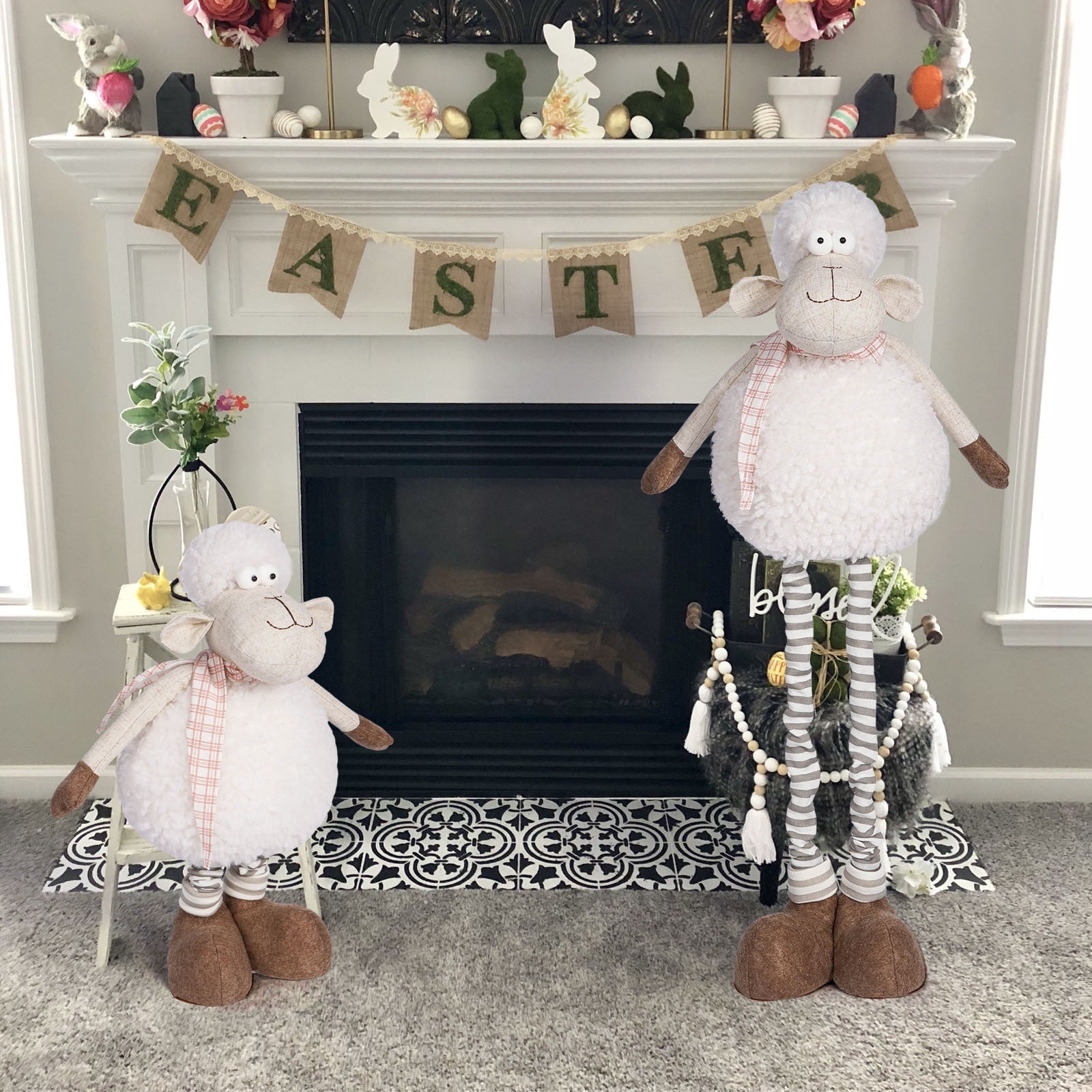 Easter Sheep Decorations 29 Inch Plush Lamb Figurine with Retractable ...