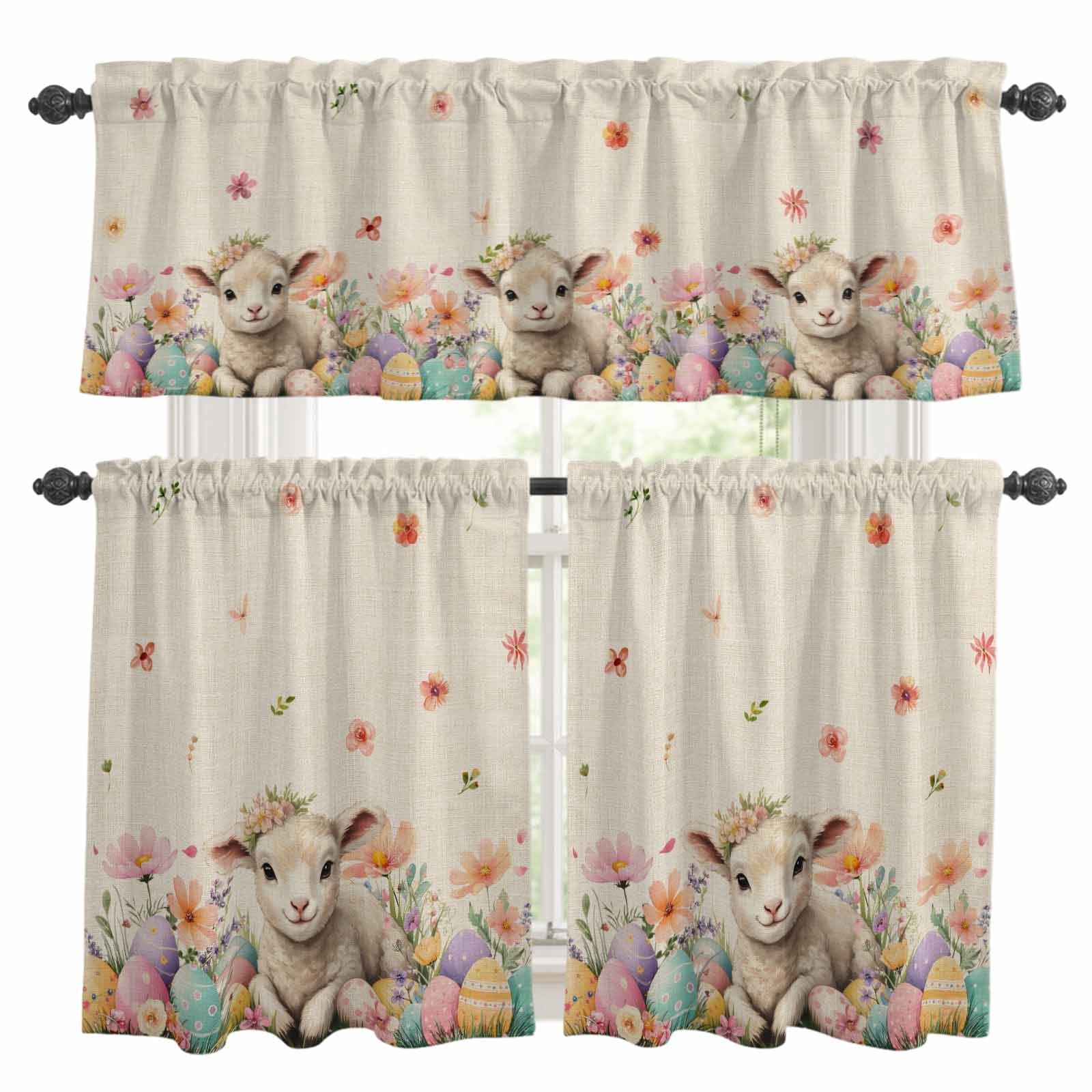 Easter Sheep Kitchen Curtains and Valances Set, Watercolor Sheep ...