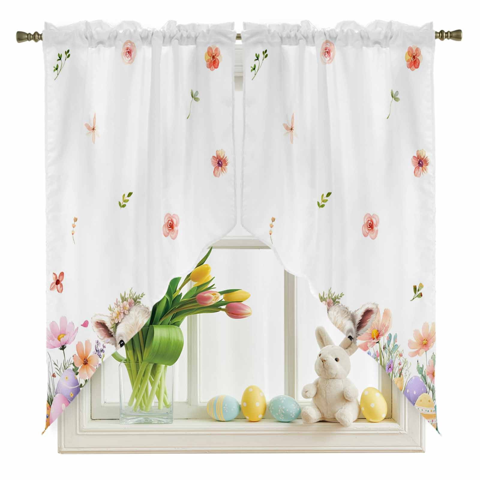 Easter Sheep Swag Kitchen Curtain Valances, Watercolor Sheep Flowers ...