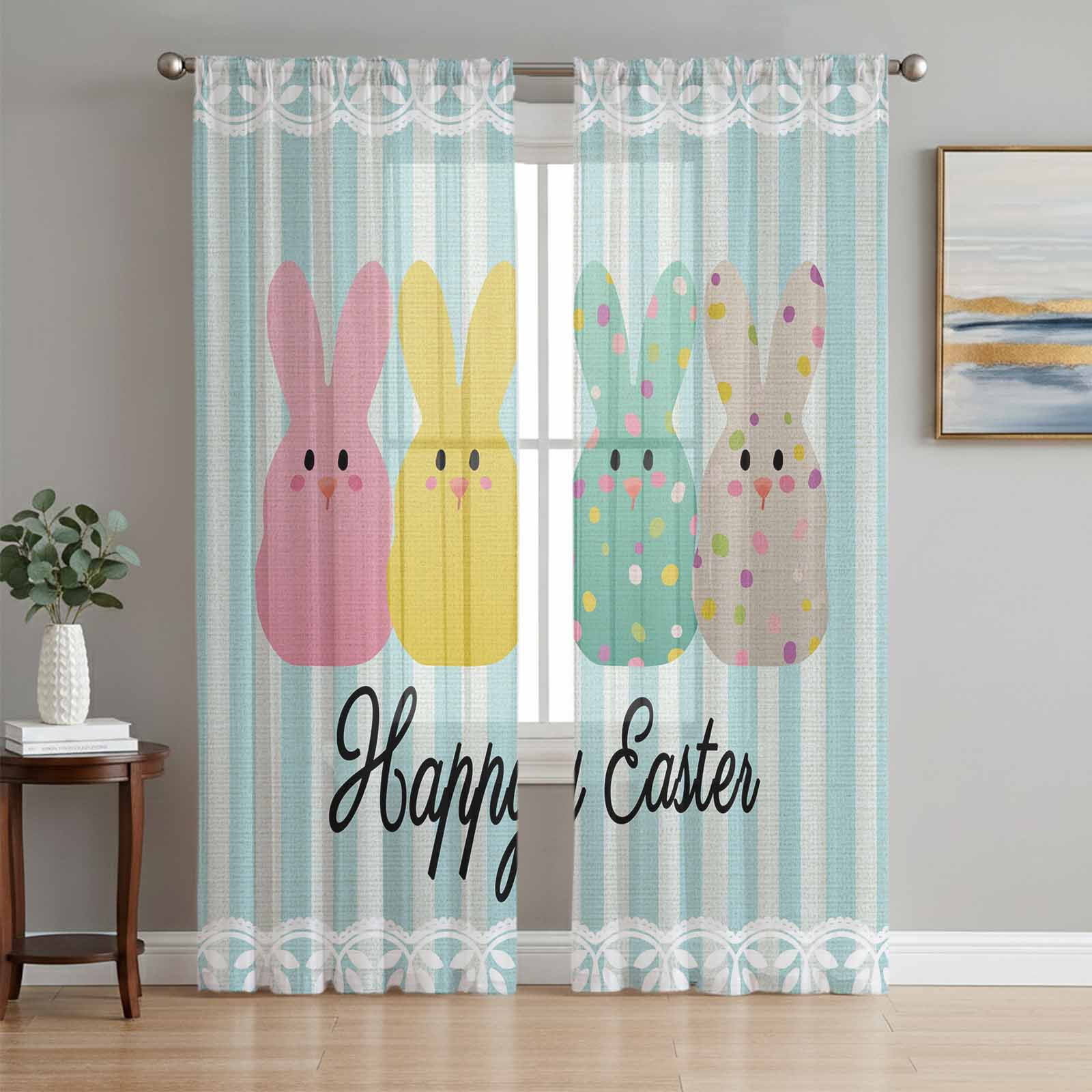 Easter Sheer Curtains 108 Inch Length 2 Panels Set Window Treatments ...