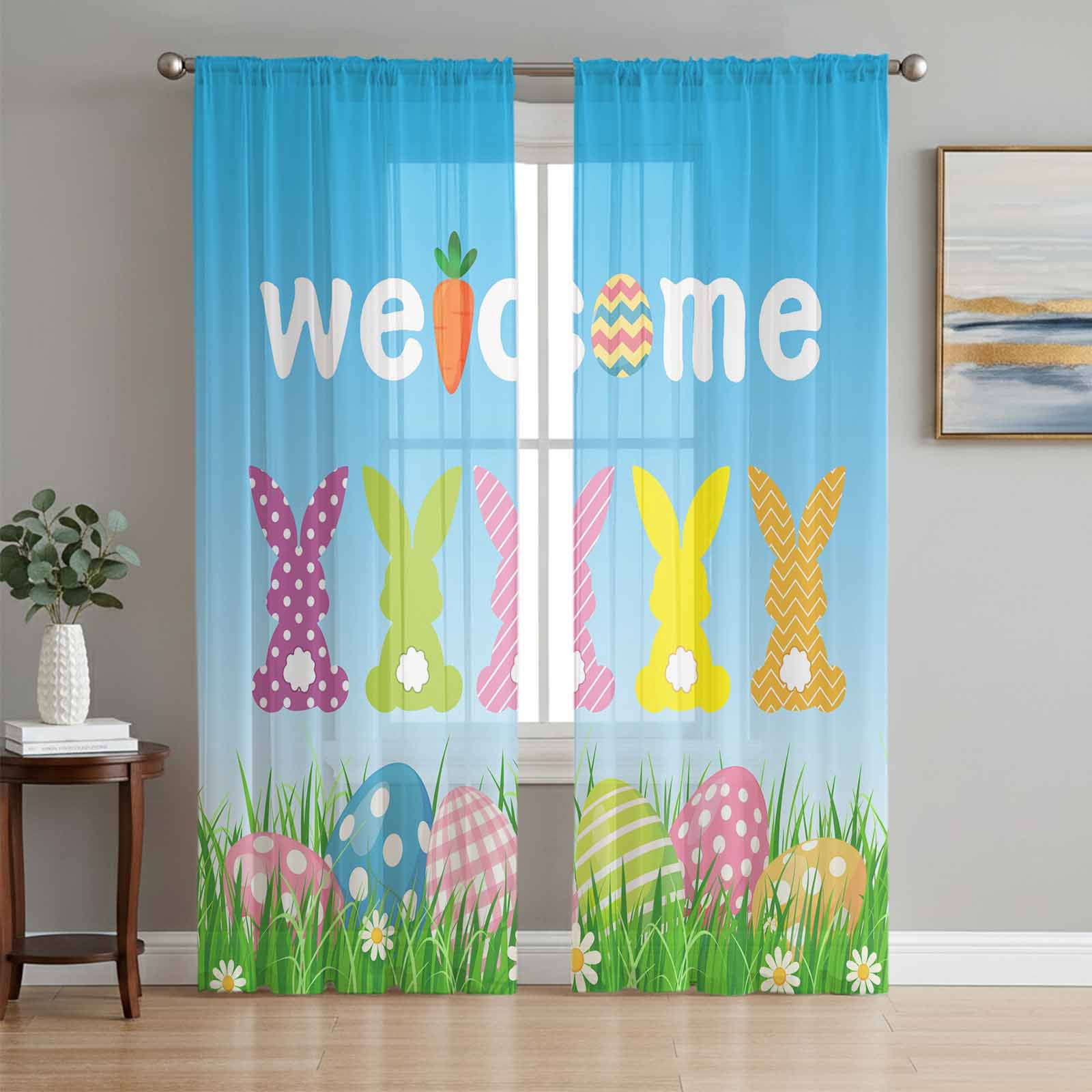 Easter Sheer Curtains 108 Inch Length 2 Panels Set Window Treatments ...