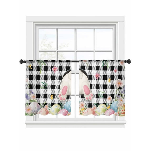 Easter Sheer Curtains 2 Panels Set, 52''Wx45''L Spring White Bunny Tail ...