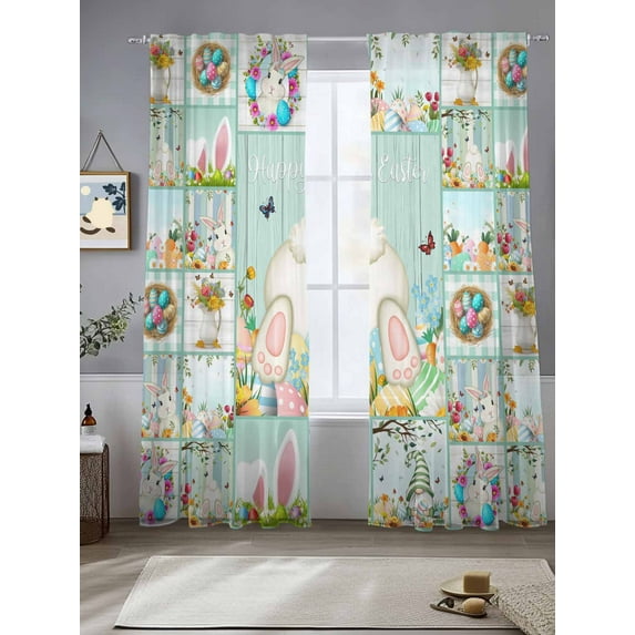 Easter Sheer Curtains 2 Panels Set, 52''Wx84''L Rabbit Foot Ears Eggds ...