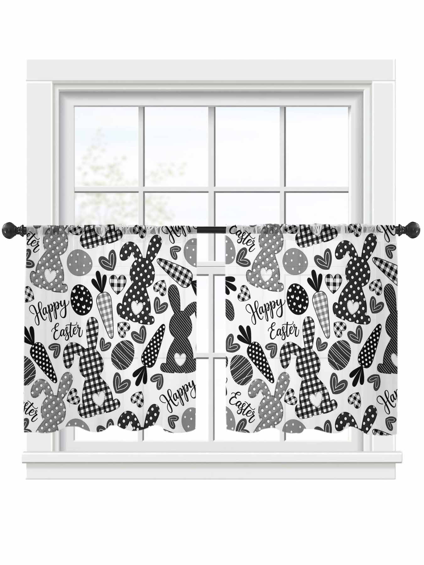 Easter Sheer Curtains 2 Panels Set Simple Black Grey Dots Stripes Plaid ...
