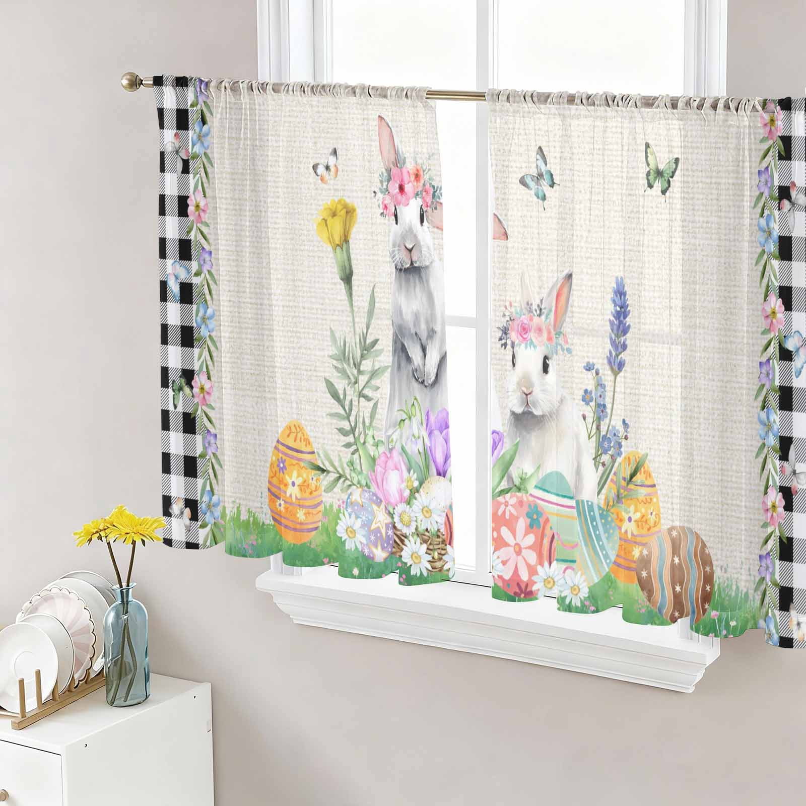 Easter Sheer Curtains 45 Inch Length 2 Panels Set Window Treatments ...