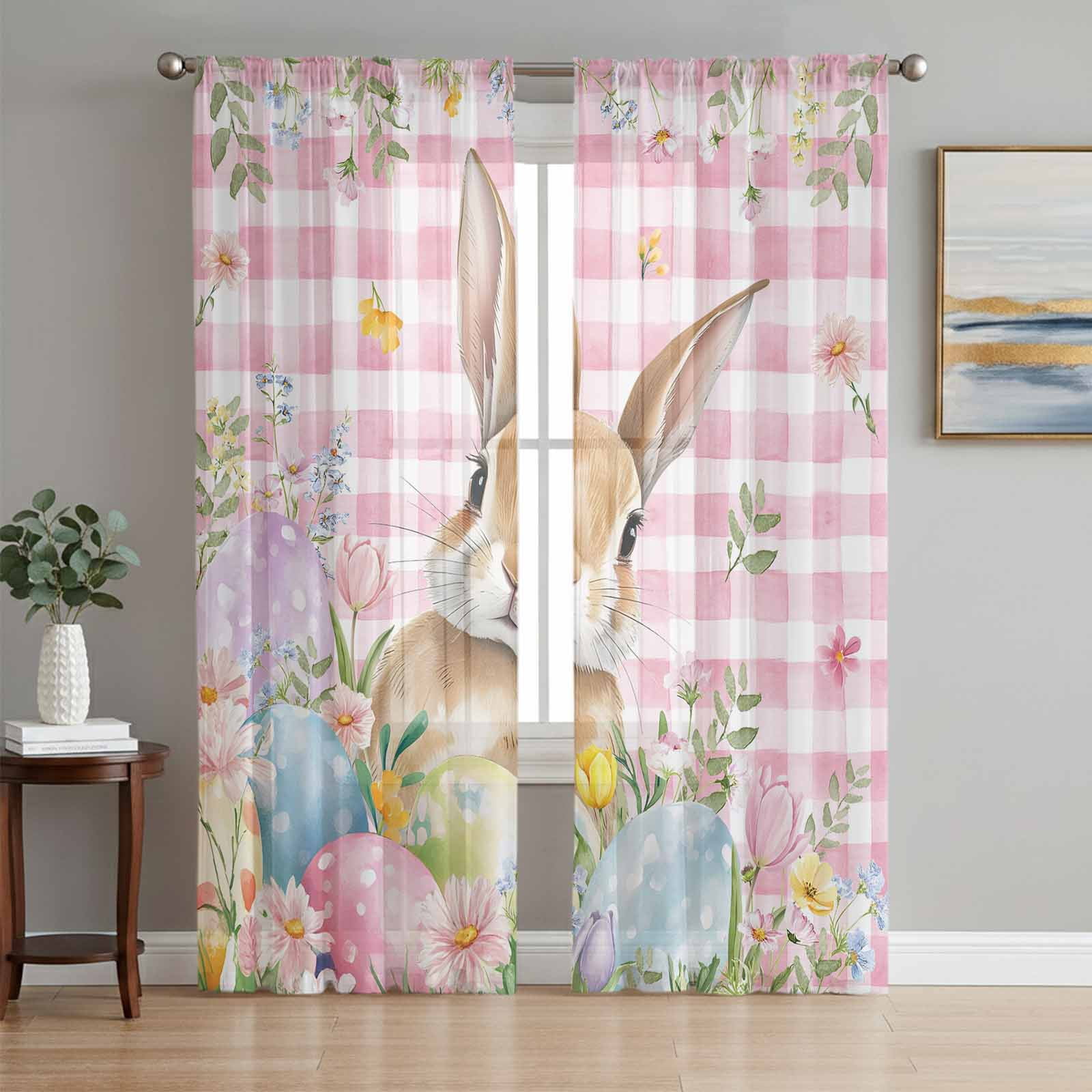 Easter Sheer Curtains 63 Inch Length 2 Panels Set Window Treatments ...