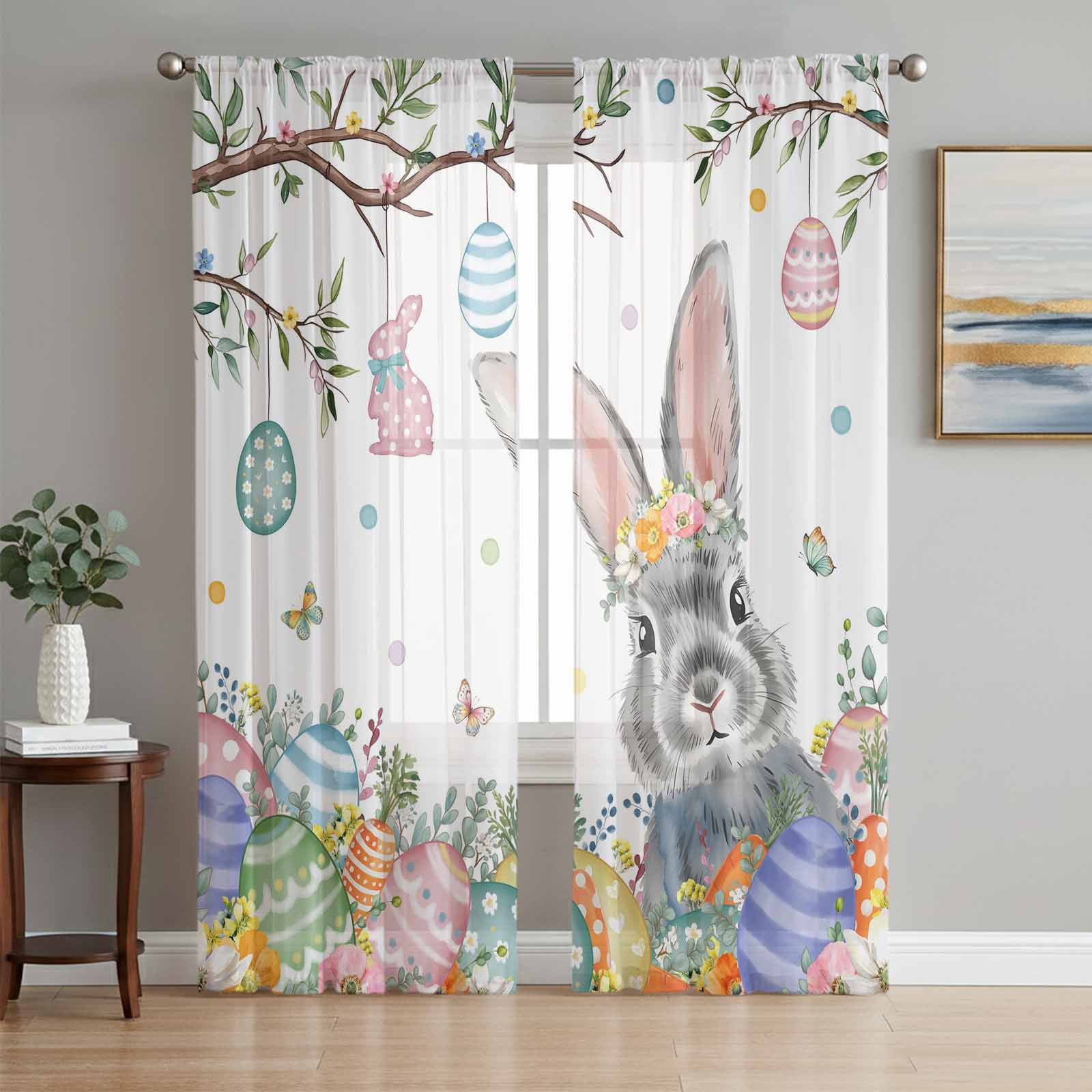 Easter Sheer Curtains 72 Inch Length 2 Panels Set Window Treatments ...