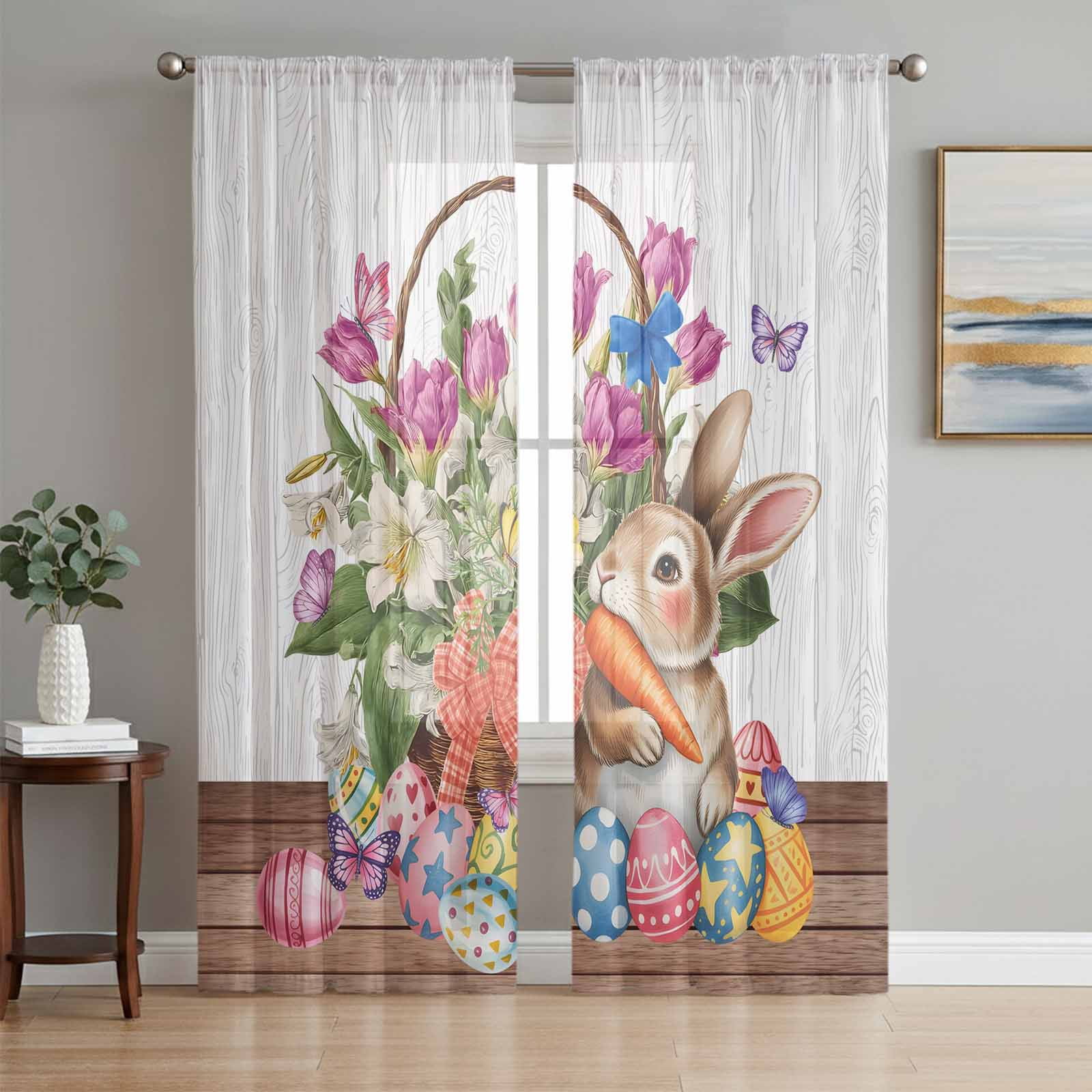 Easter Sheer Curtains 72 Inch Length 2 Panels Set Window Treatments ...