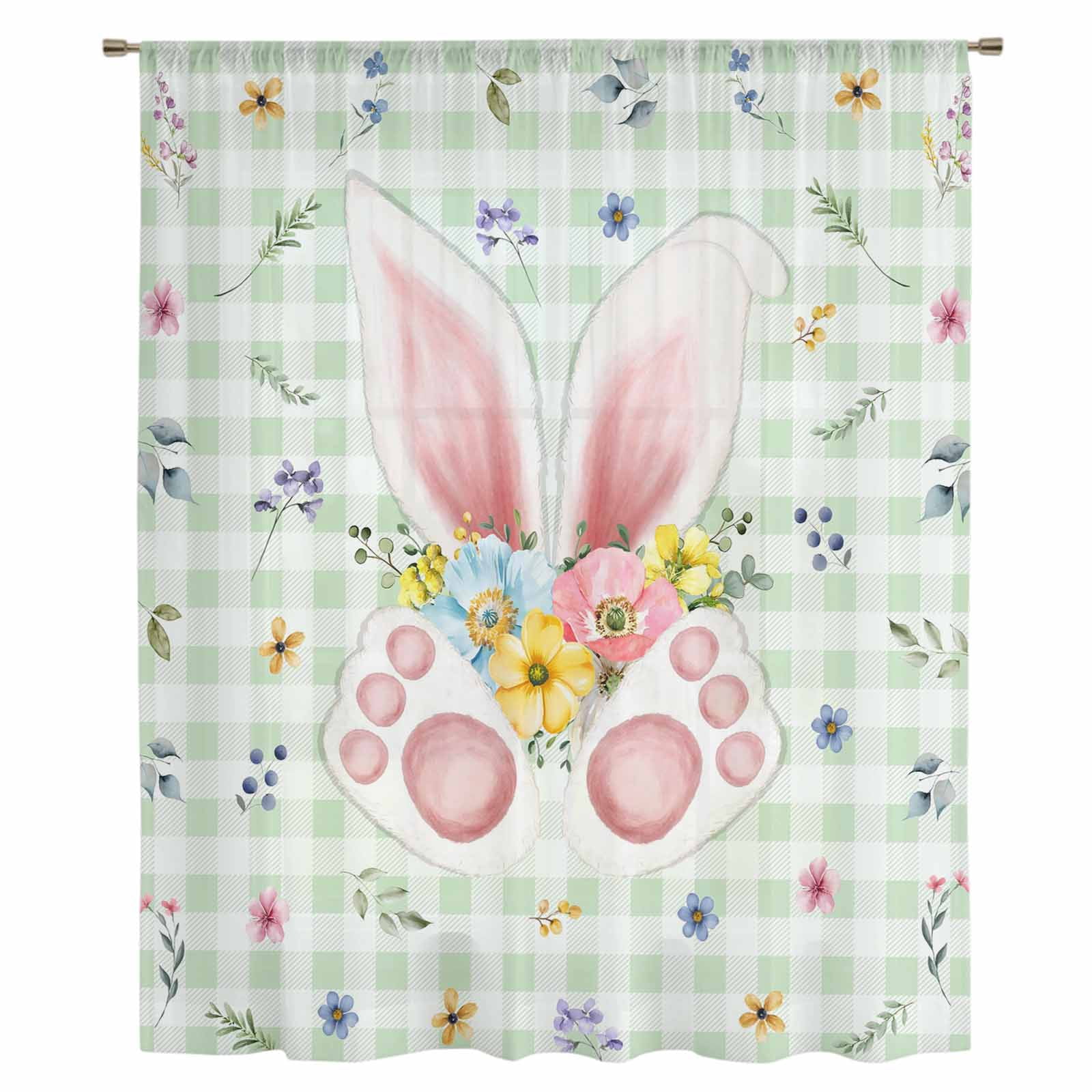 Easter Sheer Curtains 72 Inches Long, Spring Bunny Ears Feet Flowers ...