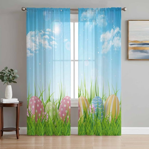 Easter Sheer Curtains 84 Inch Length 2 Panels Set Window Treatments ...