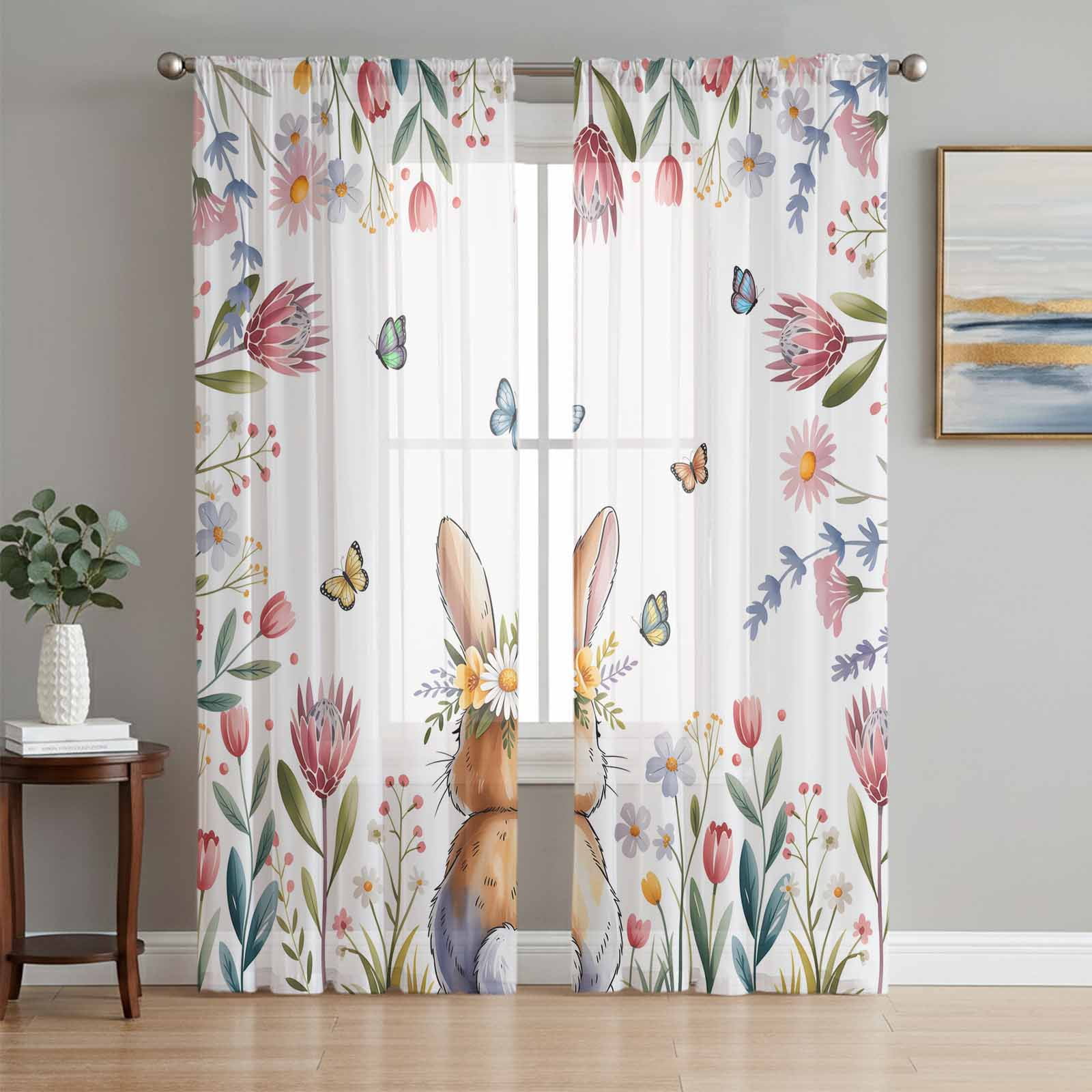 Easter Sheer Curtains 84 Inch Length 2 Panels Set Window Treatments ...
