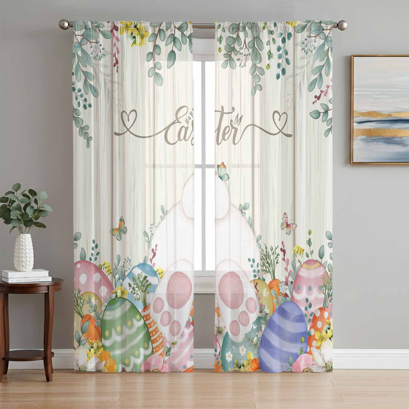 Easter Sheer Curtains 84 Inch Length 2 Panels Set Window Treatments ...