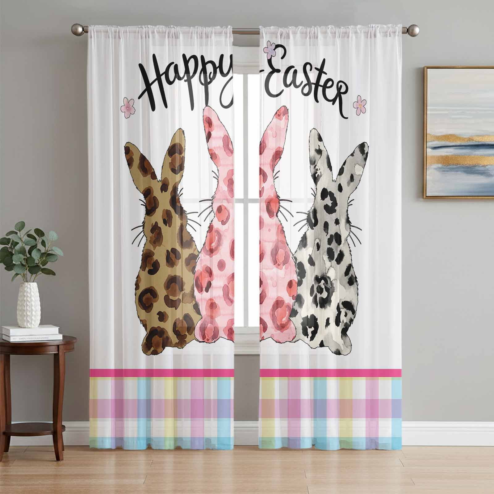 Easter Sheer Curtains 96 Inch Length 2 Panels Set Window Treatments ...