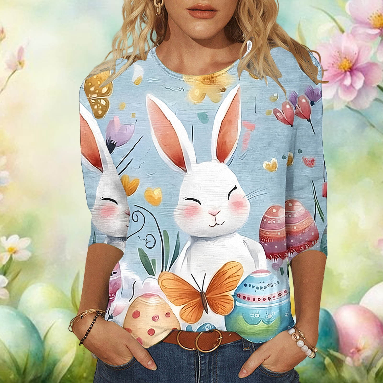 Easter Shirt for Women Colorful Patterned Eggs Graphic Tunic Three ...