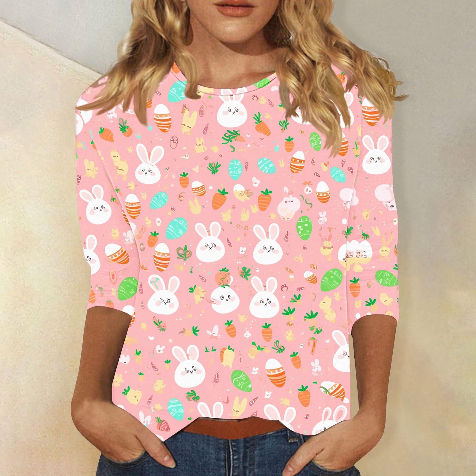 Easter Shirt for Women Rabbit In Cracked Egg Graphic Tunic 3/4 Sleeve ...