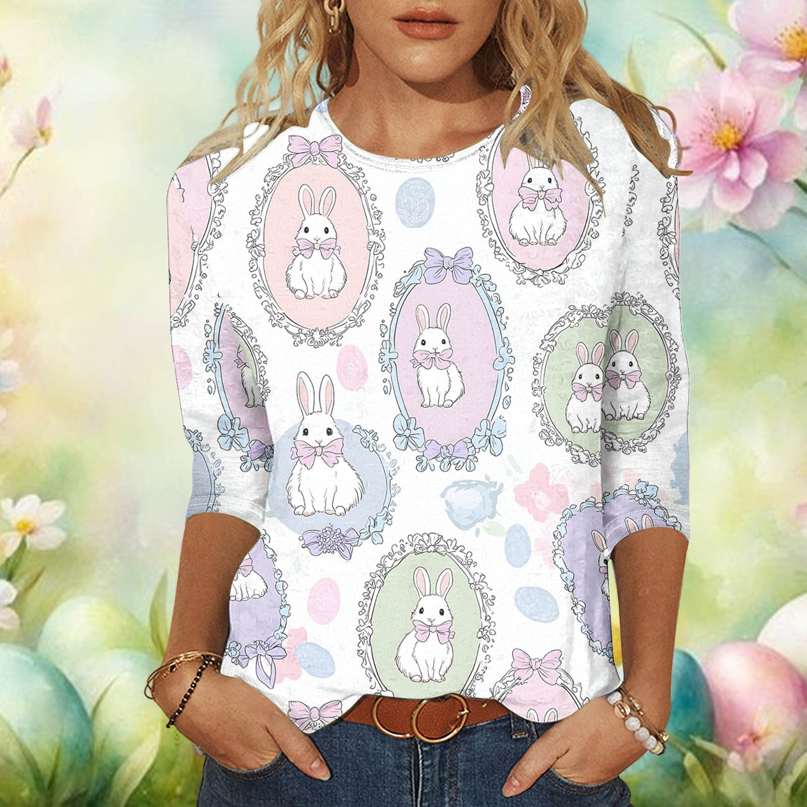 Easter Shirt for Women Watercolor Eggs And Floral Graphic Tunic Three ...
