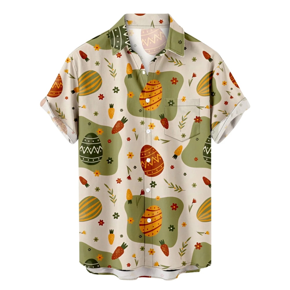 Easter Shirts For Men Funny Easter Eggs Print Button Down Short Sleeves ...