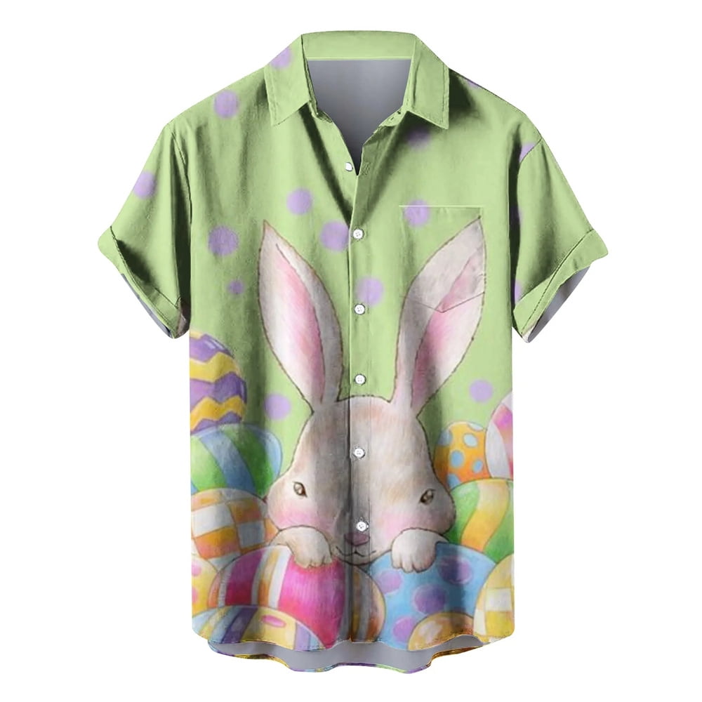 Easter Shirts For Men Funny Easter Eggs Print Button Down Short Sleeves ...