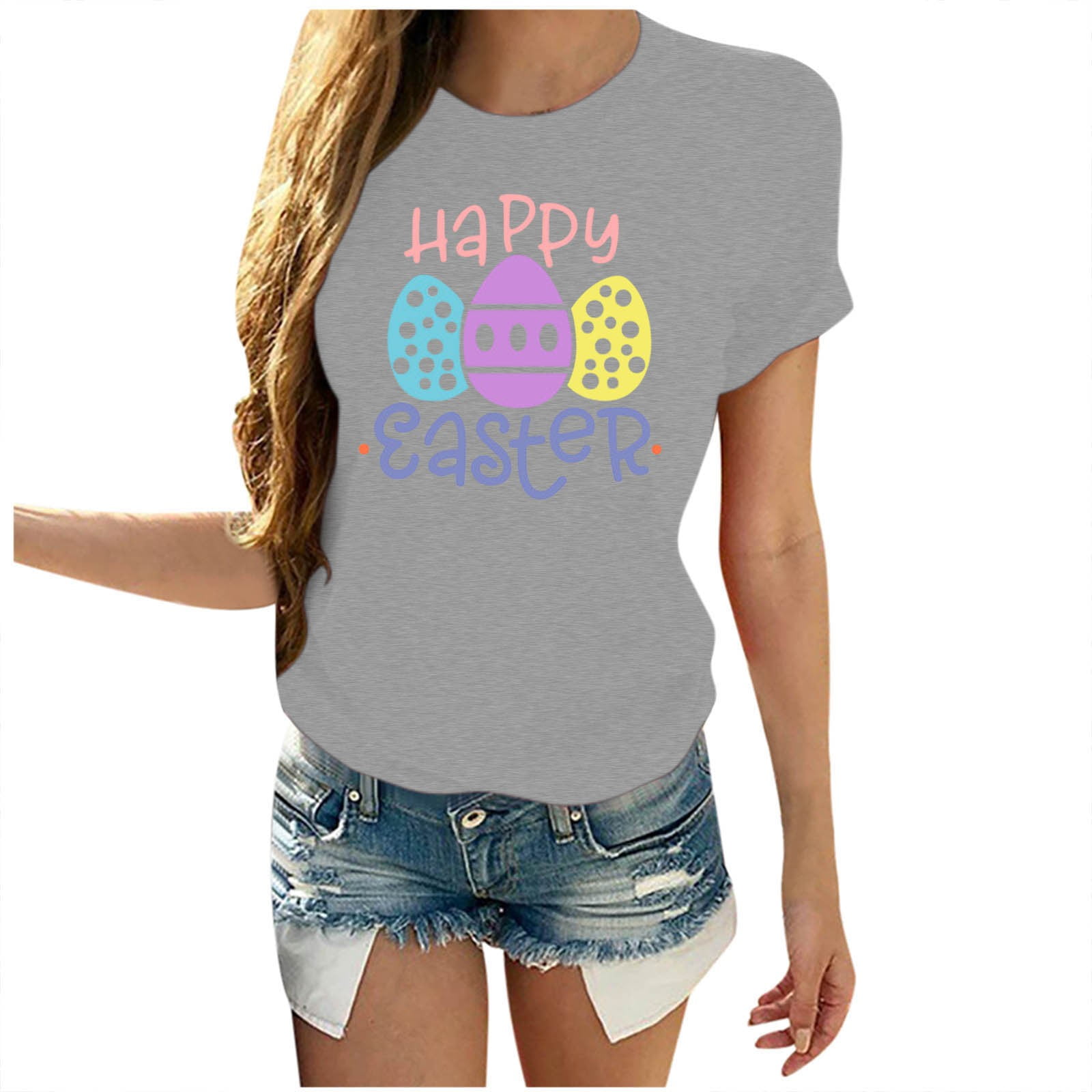 Easter Shirts for Women 2025 Easter Eggs Happy Easter Print Men And ...