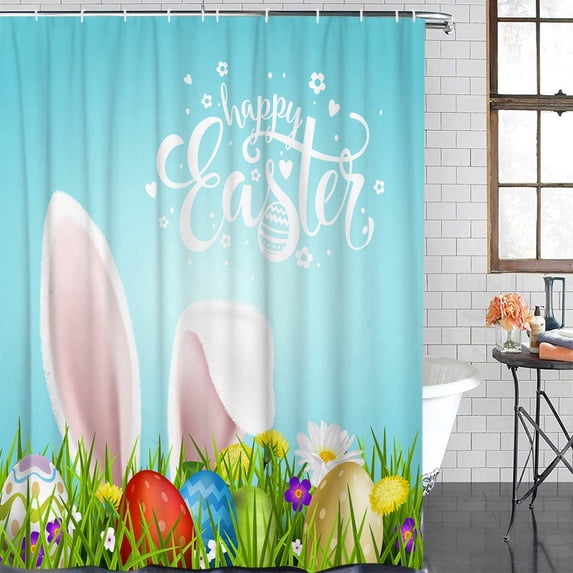 Easter Shower Curtain 72 inches Long Rabbit Bunny Ears Polyester Fabric ...