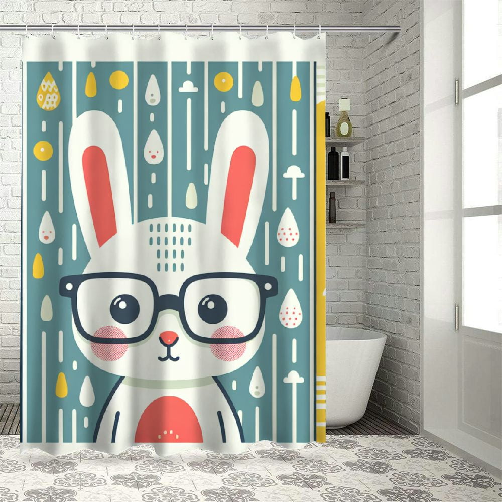 Easter Shower Curtain for Bathroom Cute Bunny Funny Rabbit Abstract ...