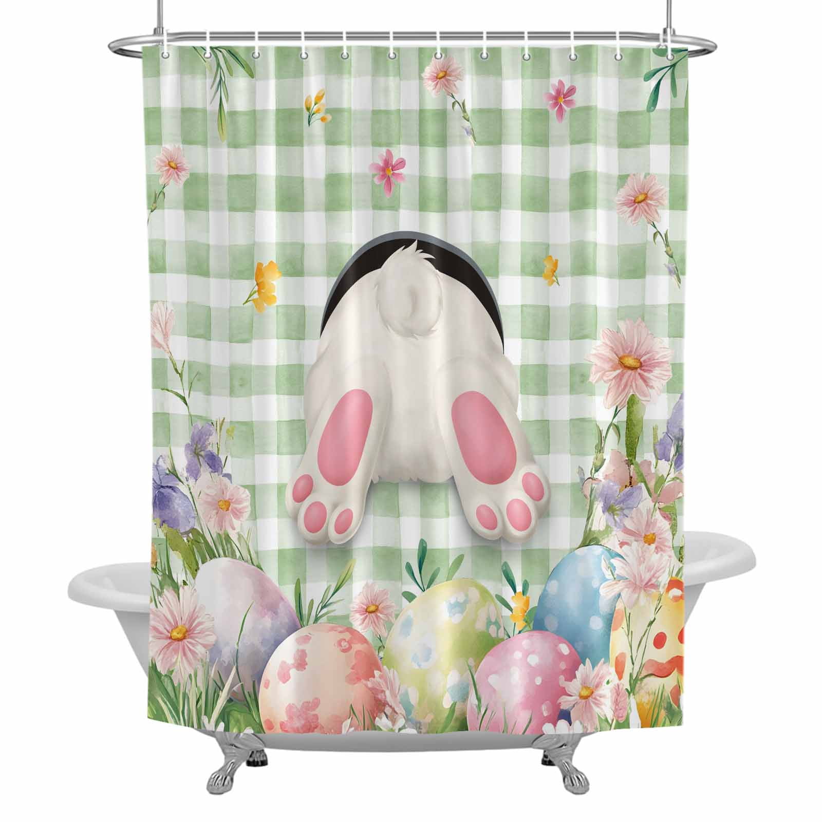 Easter Shower Curtain for Bathroom, Spring White Bunny Tail Colored ...