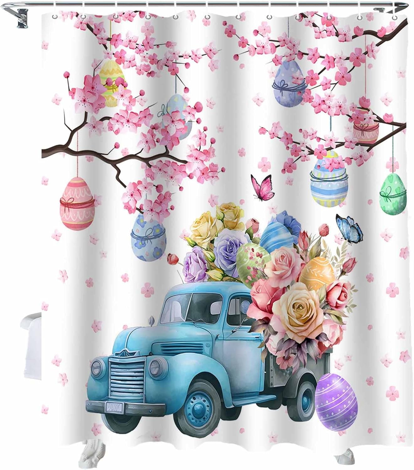 Easter Shower Curtain Blue Truck Easter Eggs Shower Curtains for ...