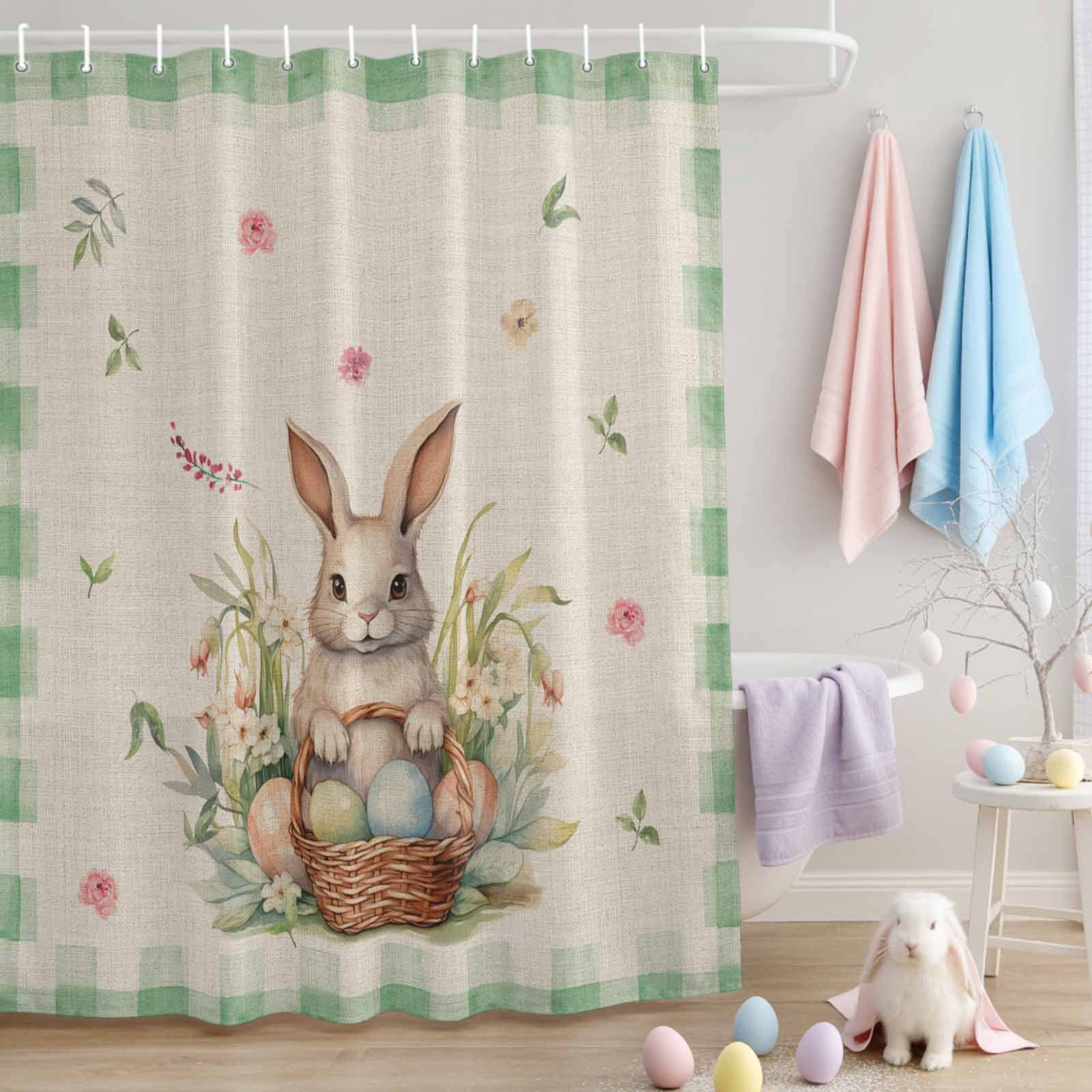 Easter Shower Curtain Bunny Egg Blanket Shower Curtains for Bathroom ...
