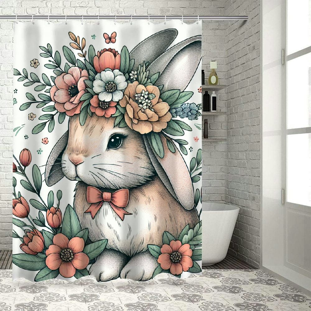 Easter Shower Curtain Bunny Rabbit Easter Bathroom Shower Curtain ...