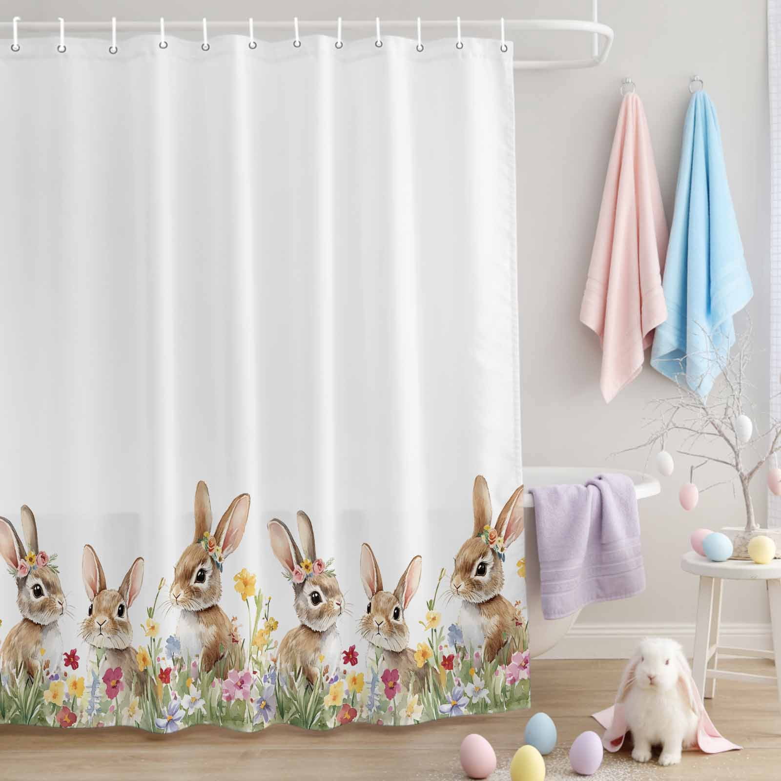 Easter Shower Curtain Bunny Shower Curtains for Bathroom Decor ...