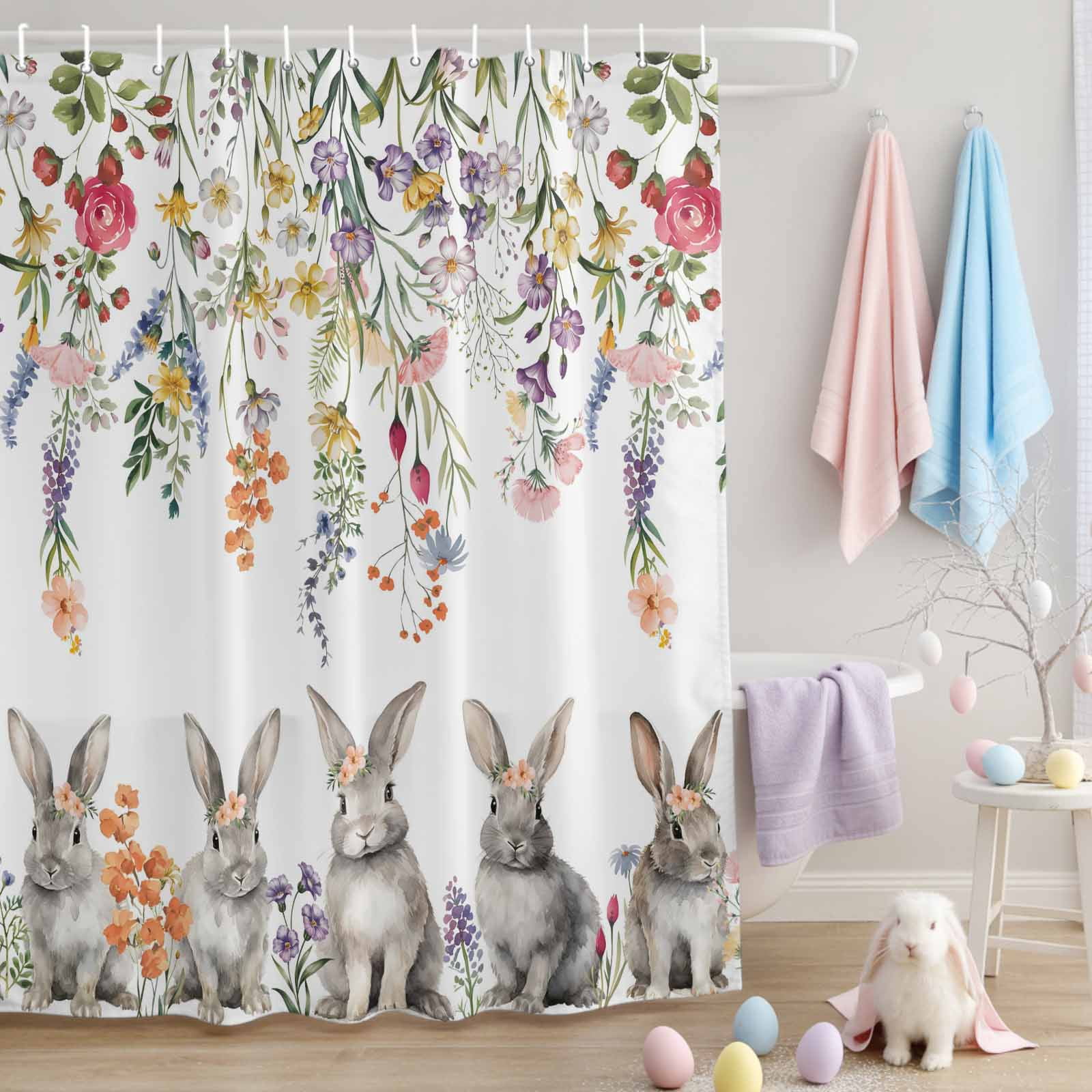 Easter Shower Curtain Easter Bunny Shower Curtains for Bathroom Decor ...