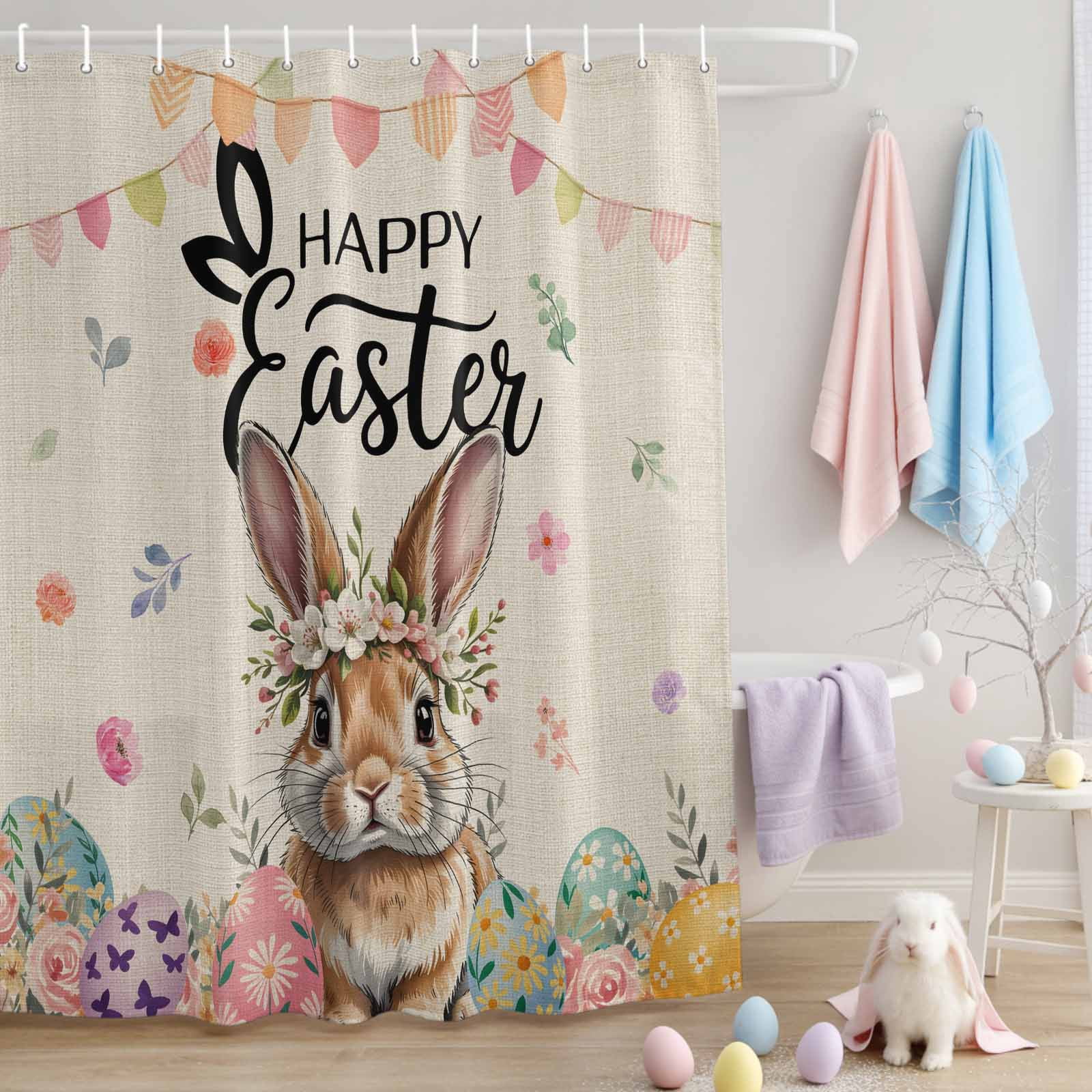 Easter Shower Curtain Easter Bunny Shower Curtains for Bathroom Decor ...