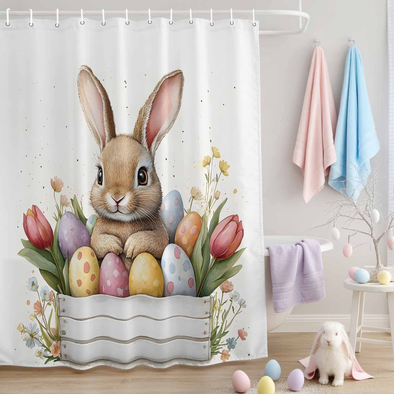 Easter Shower Curtain Easter Bunny Shower Curtains for Bathroom Decor ...